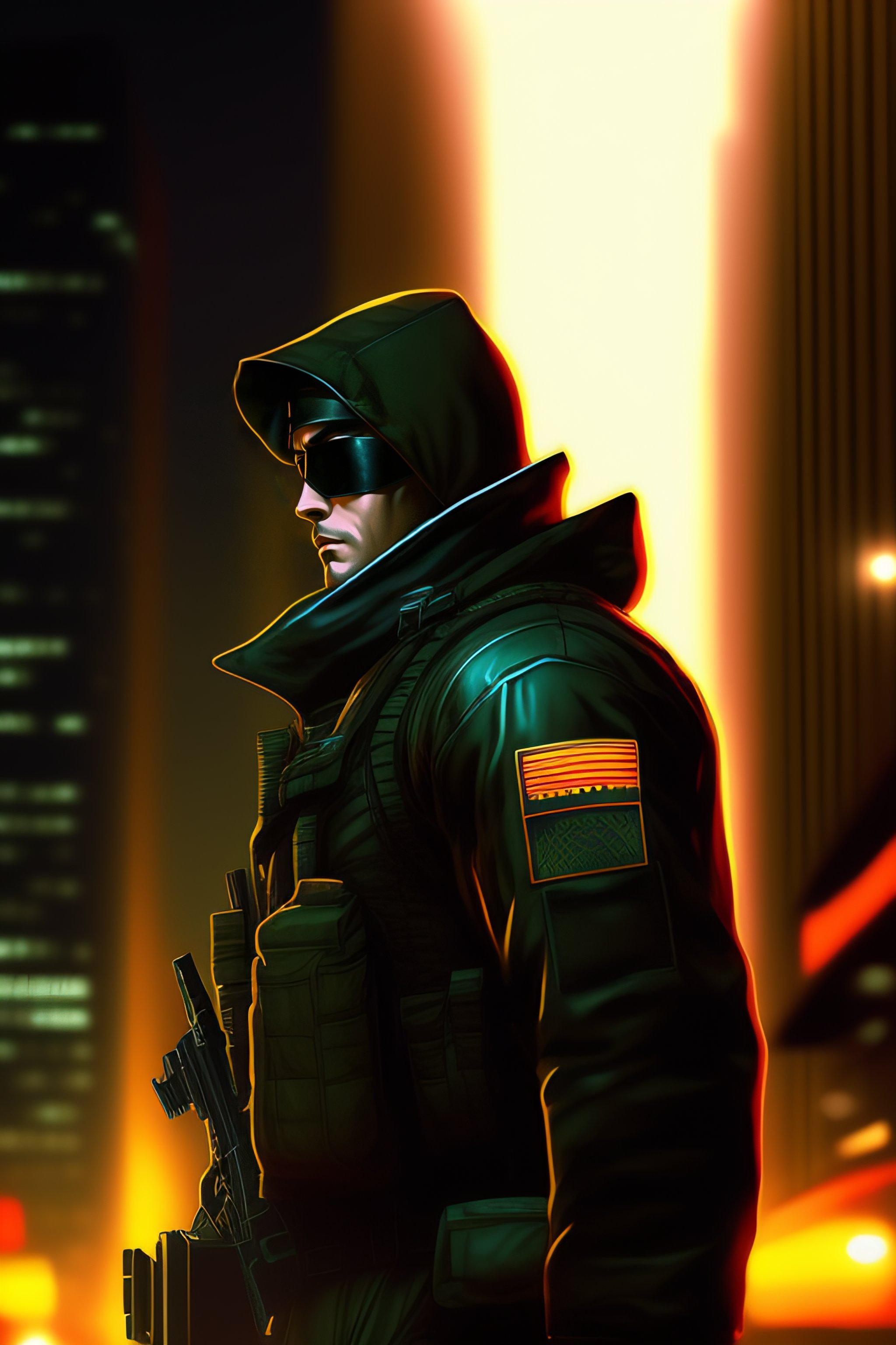 Lexica - Stealth soldier in the city at night metal gear solid art style