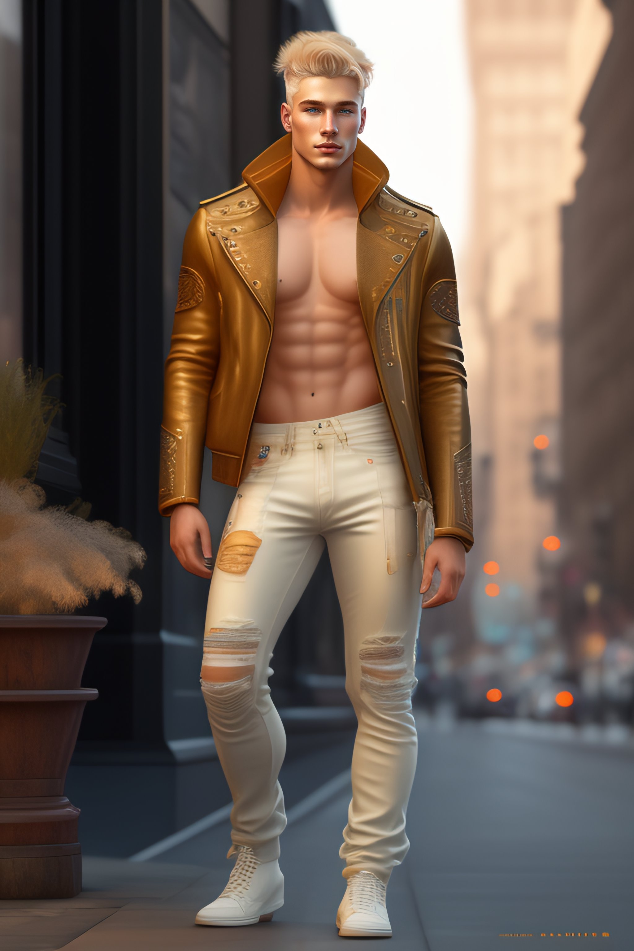 Lexica Modern Gay Young Man With Ash Blond Hair Open And Undone Jeans Age Appropriate