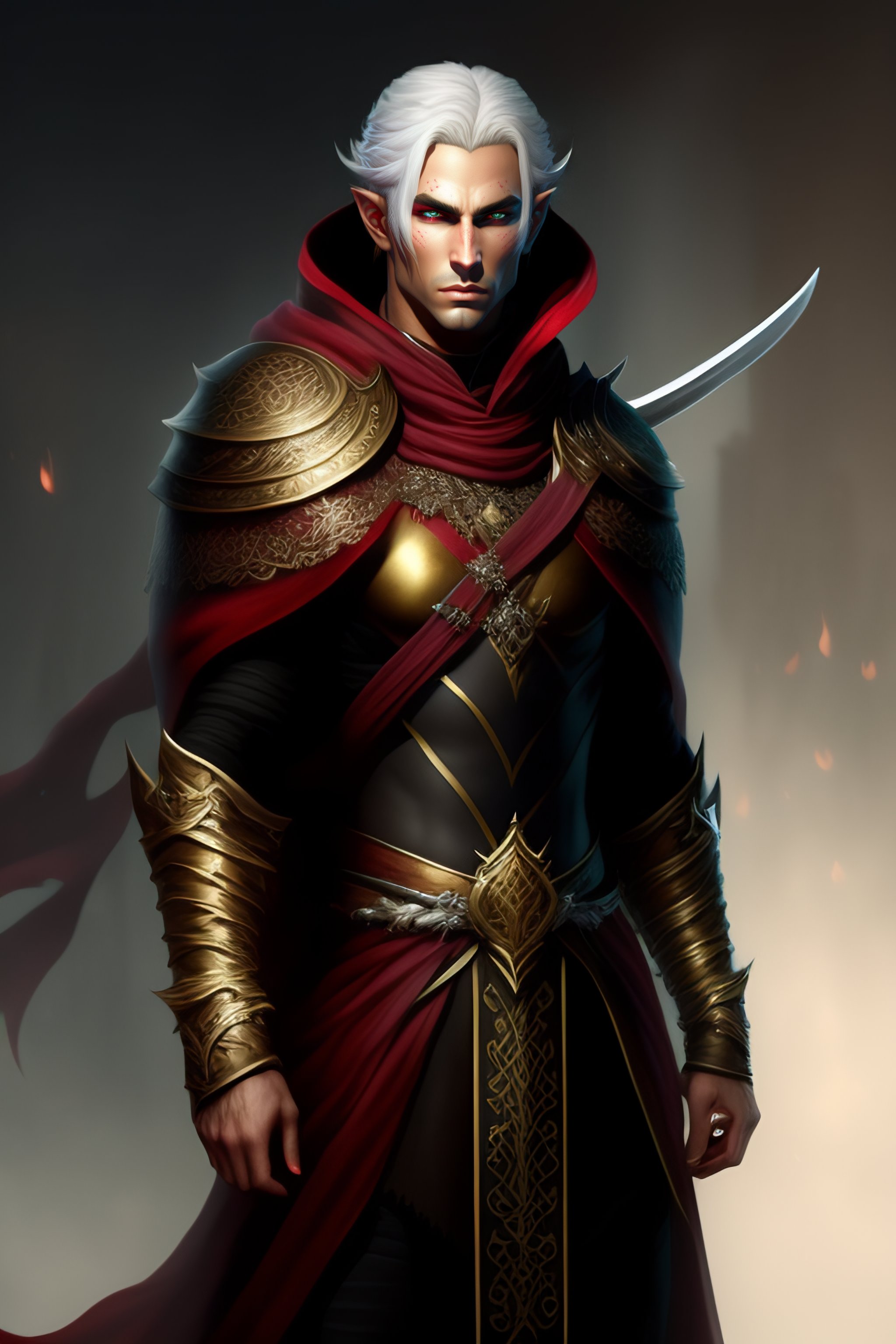 Lexica - Elf male rogue, white eyes, hd, black robe, white skin, gold ...