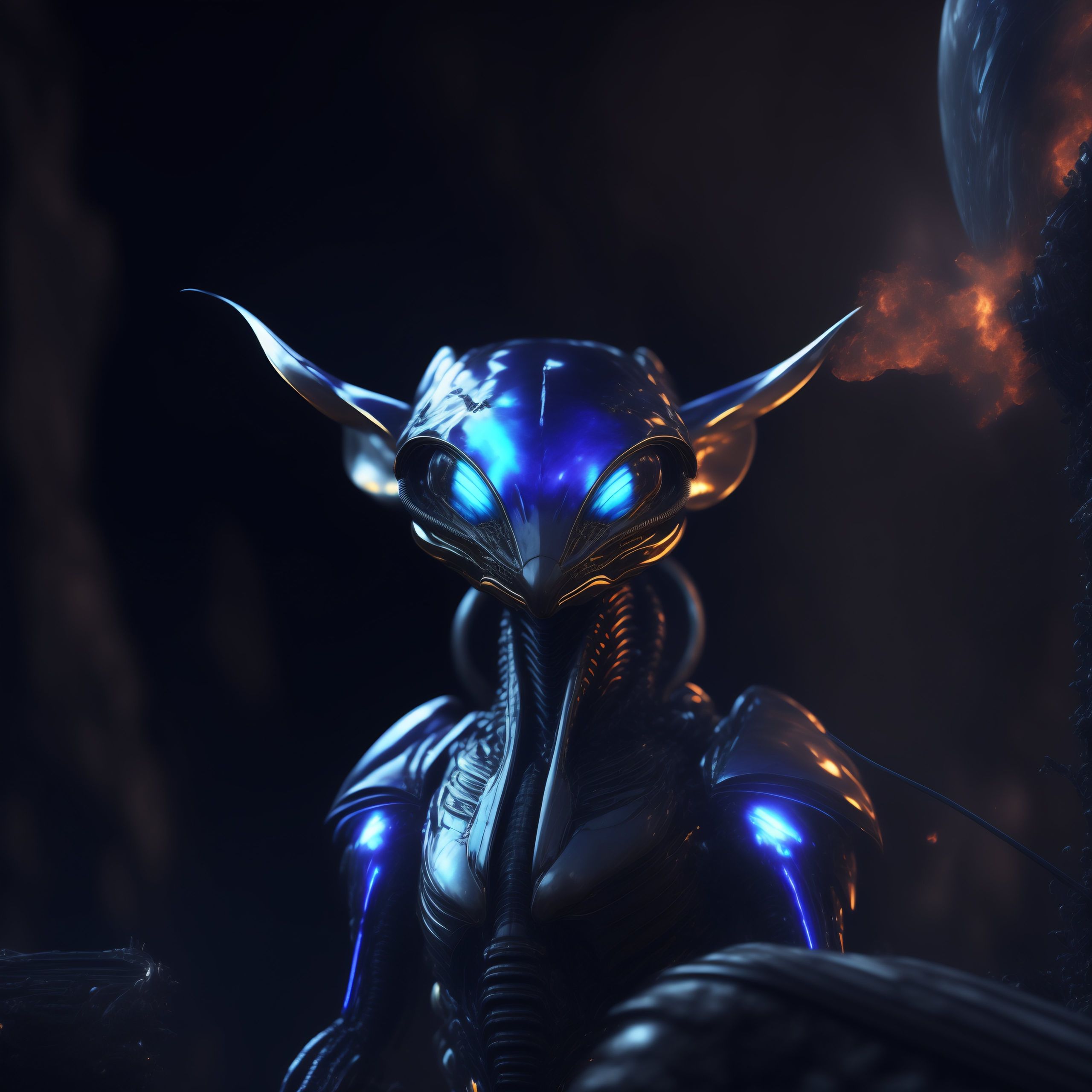 Lexica - Alien with blue eyes, dark, wreckage, ultra realistic, ultra ...