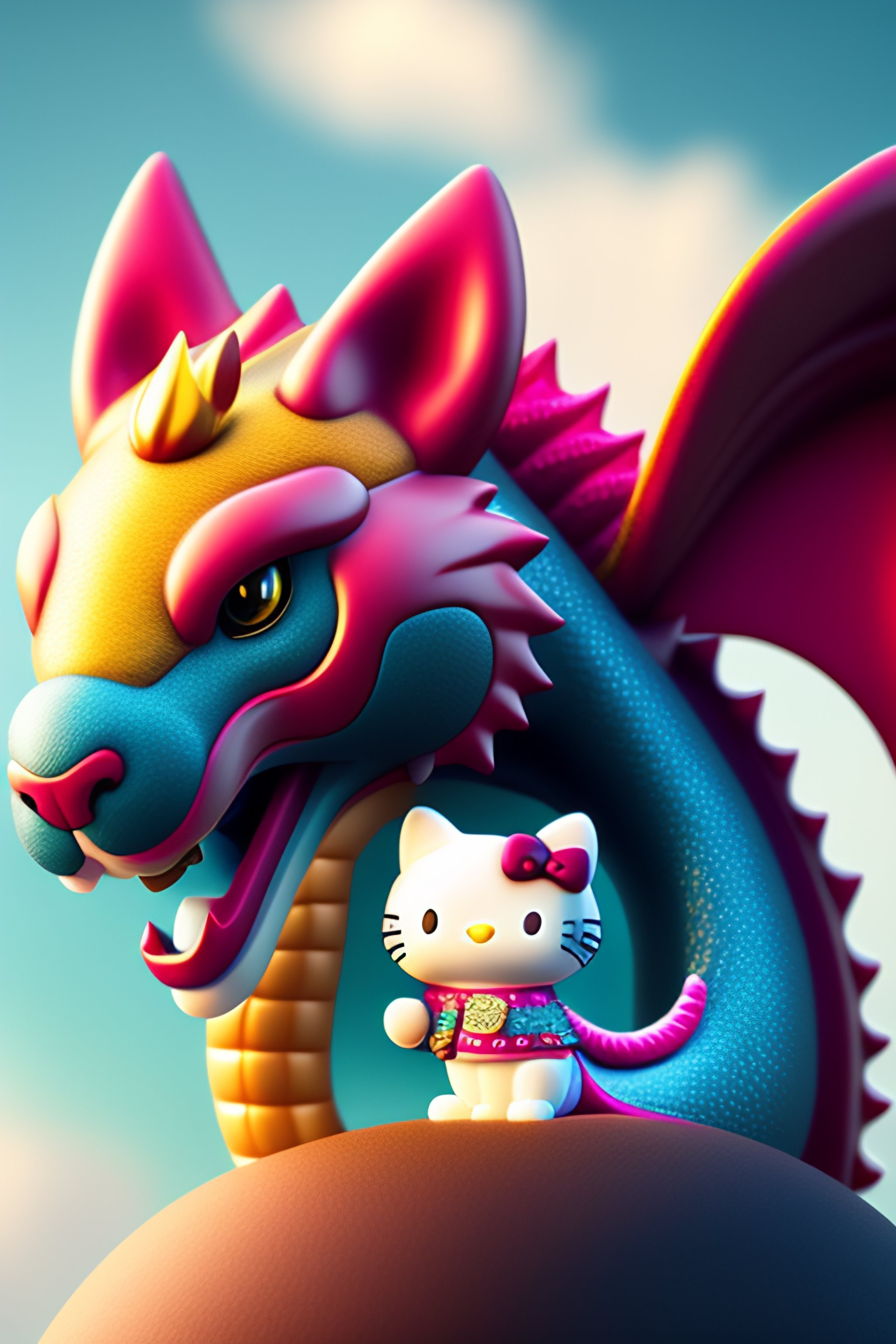 Lexica - Hello kitty riding a dragon