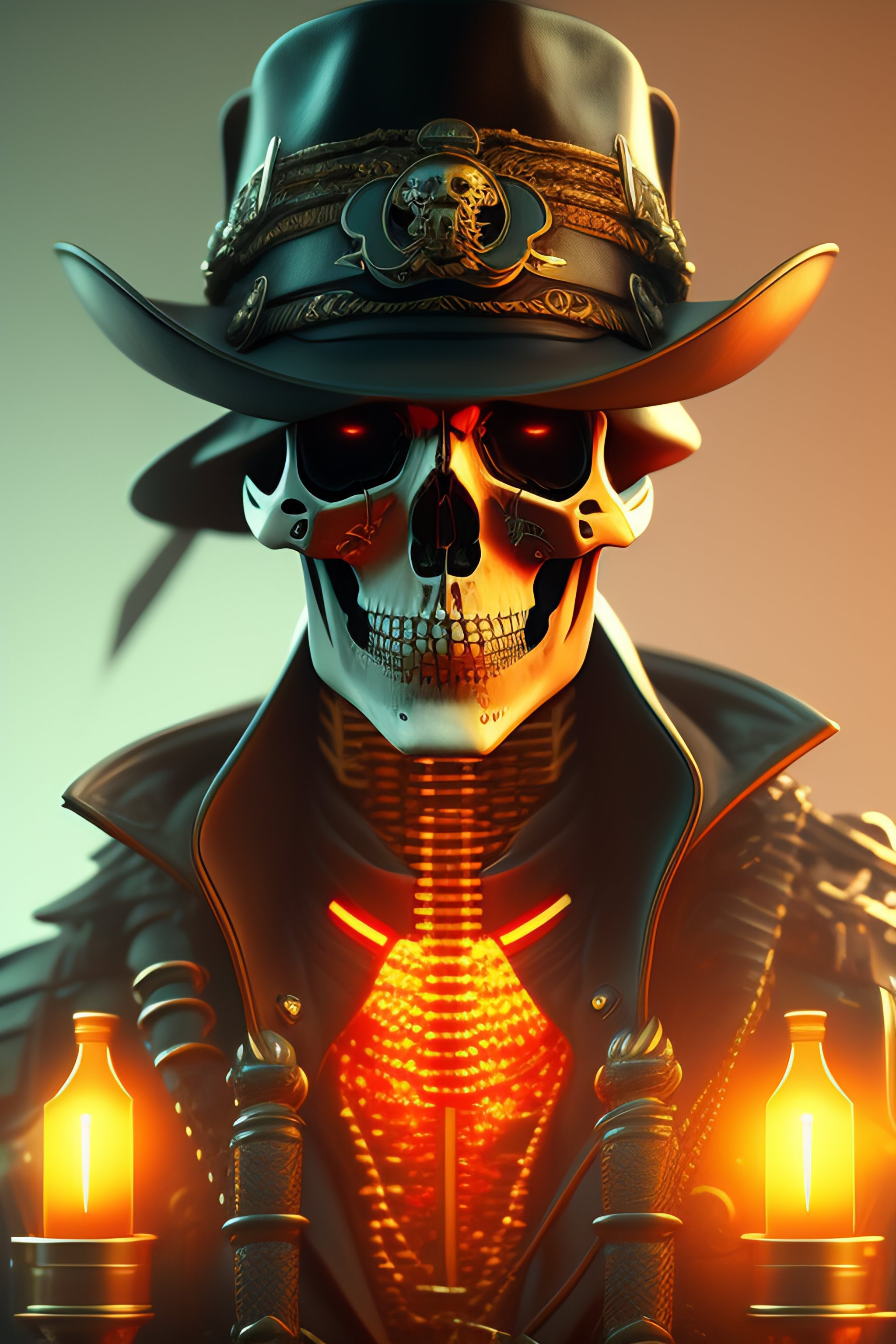 Lexica - A cyberpunk hacker pirate captain skeleton with a pirate hat ...