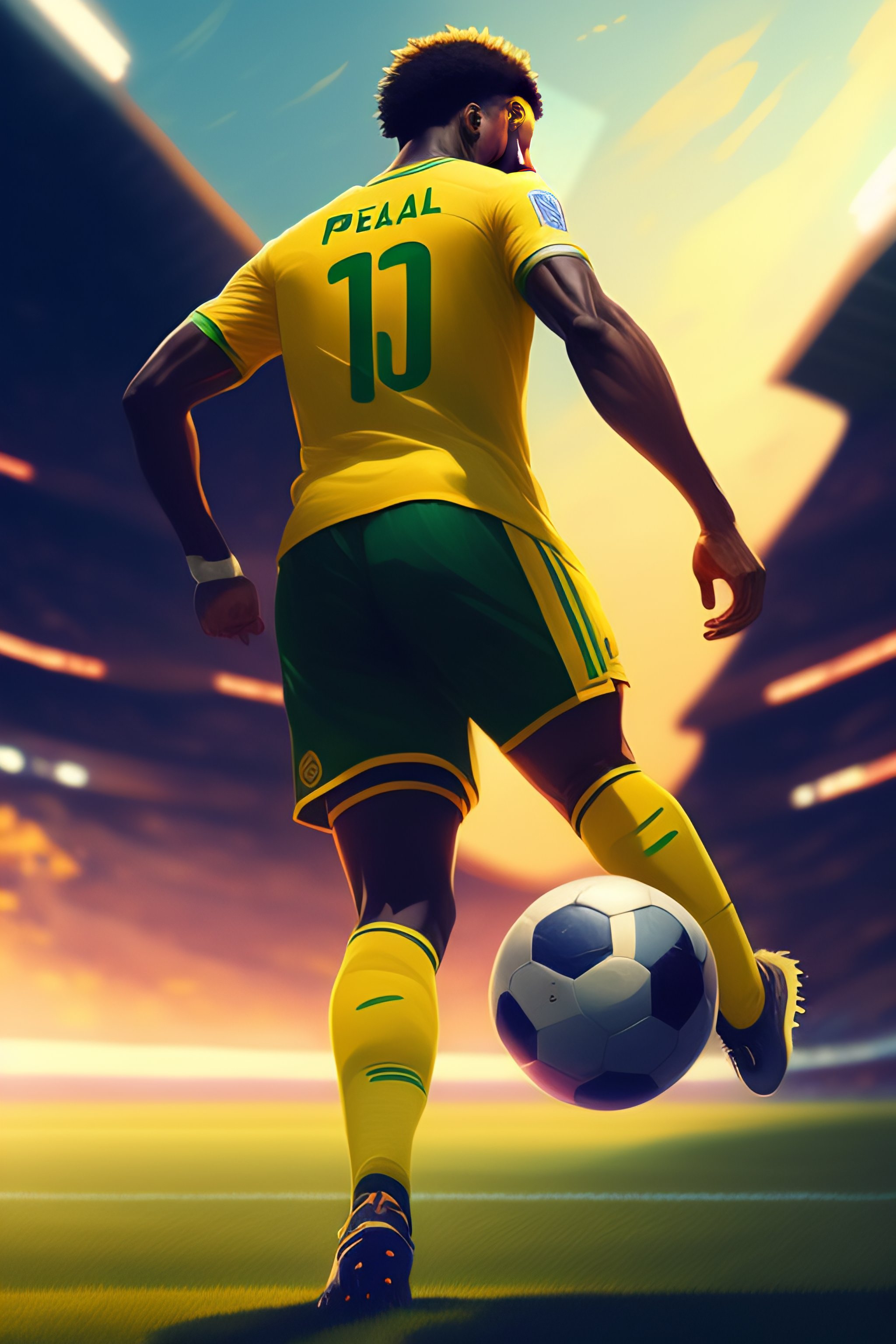 Lexica - Back of Footballer Pele wearing yellow brazil team jersey ...