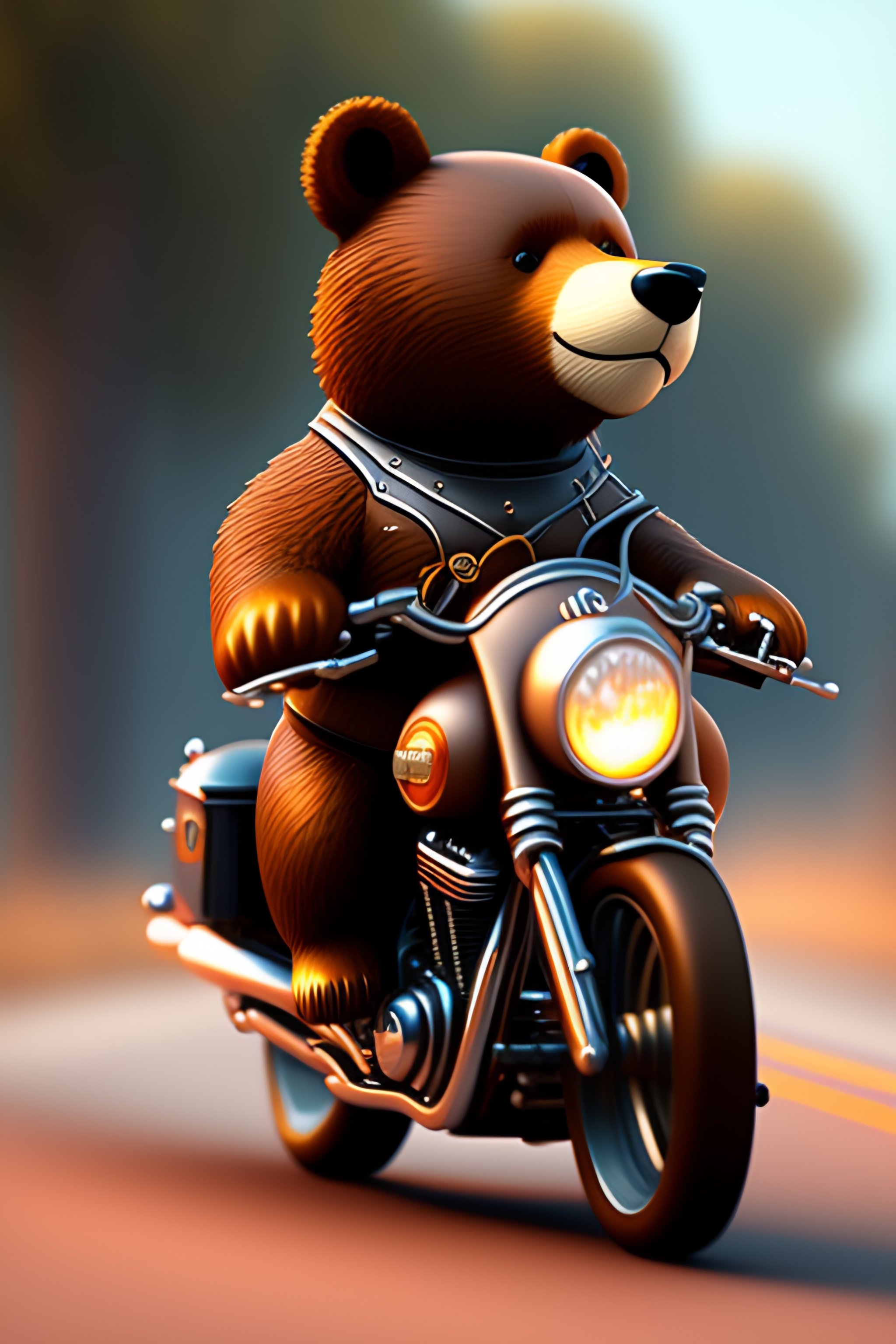 Lexica - Cartoon bear on motorcycle, steampunk, 8k