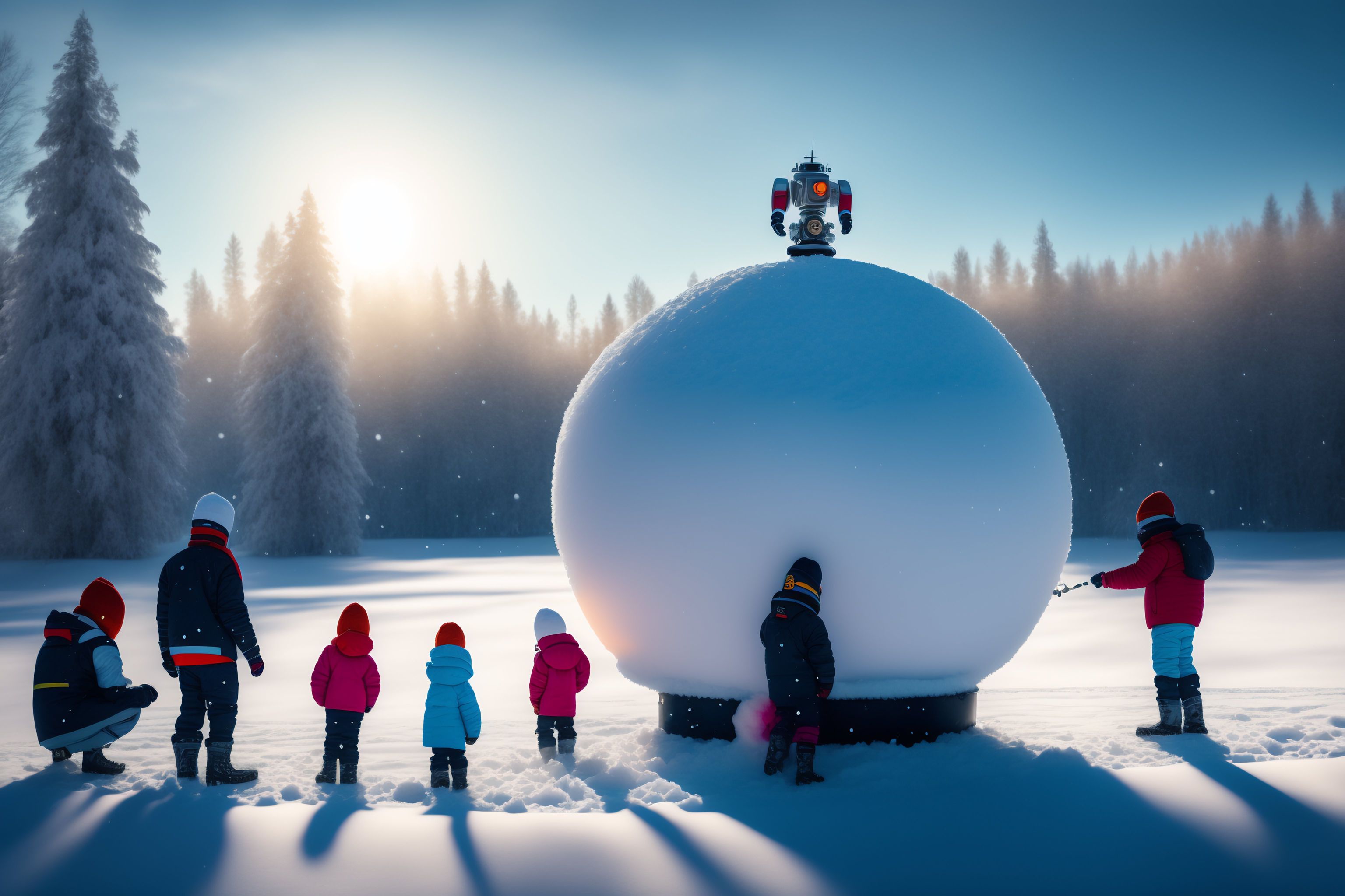 Lexica - Robots and human children are having snowball fight in the ...