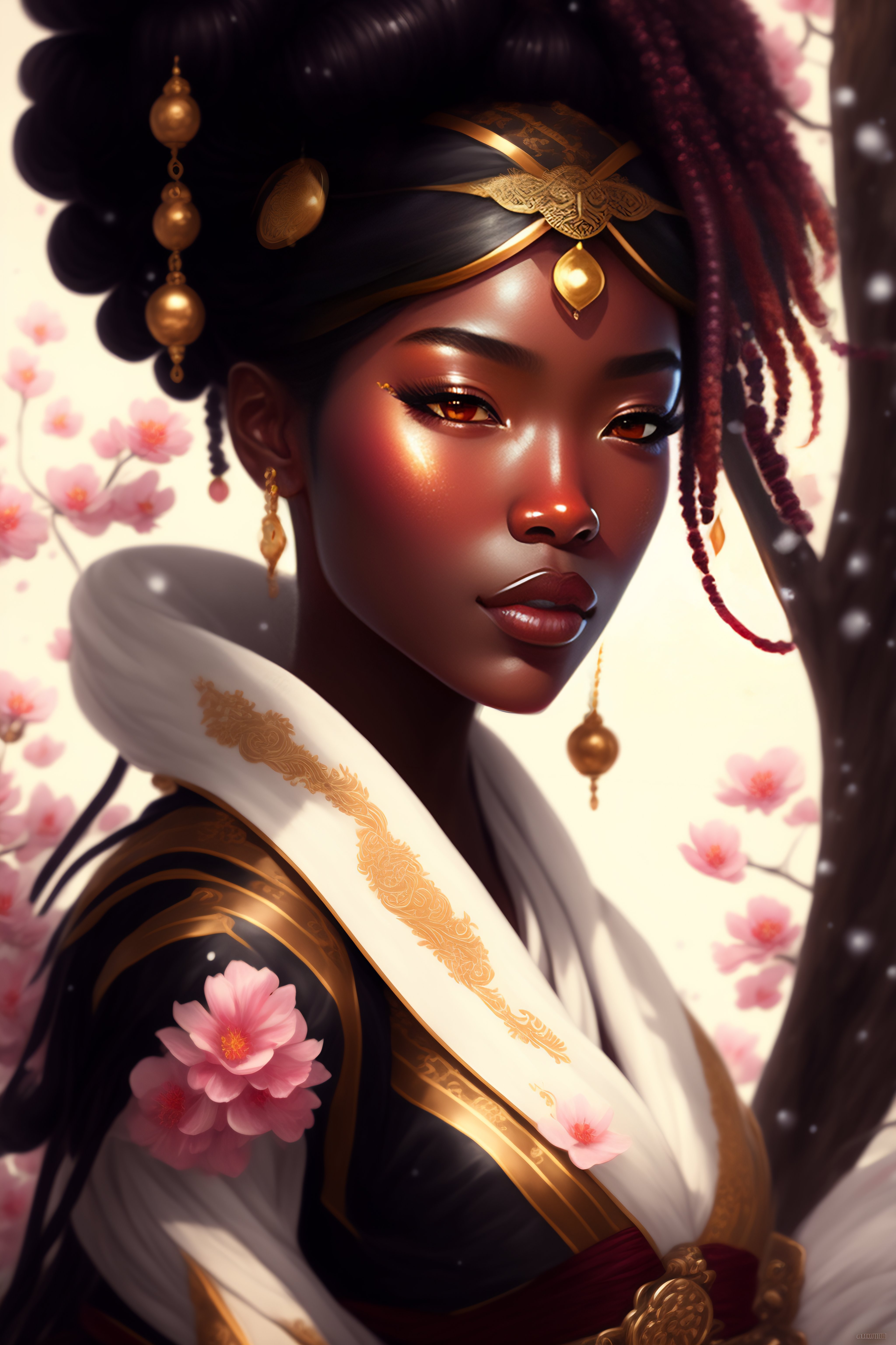 Lexica - Detailed portrait of steampunk black girl samurai with tachi ...