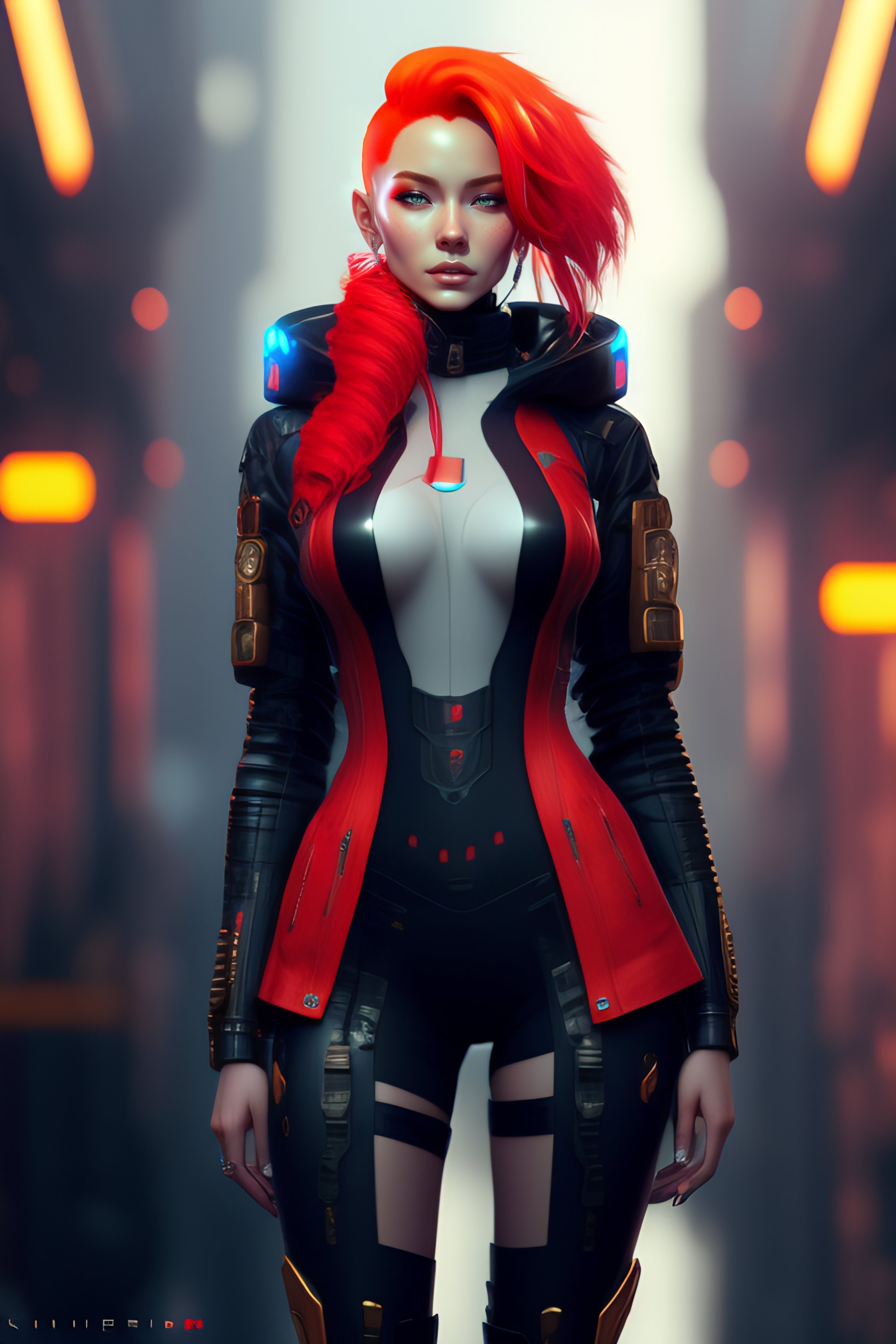Lexica - Mech Punk clothes with red hair girl, battle status, hyper ...