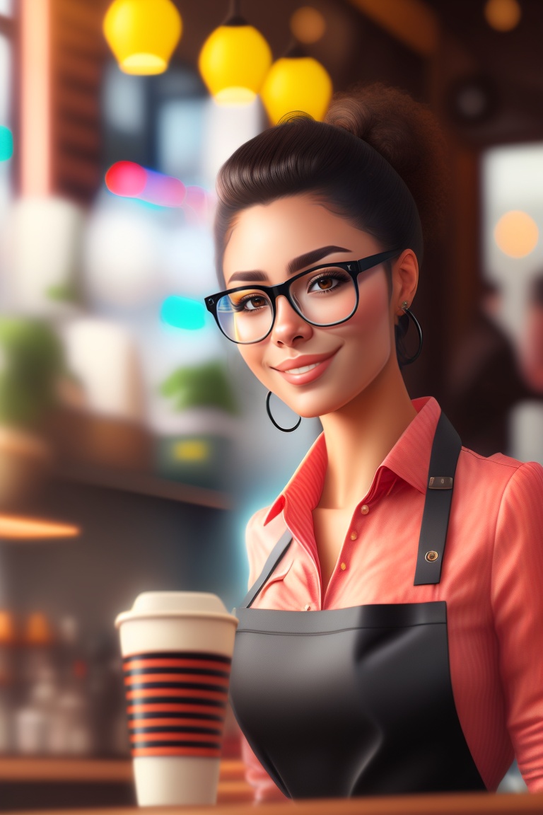 Lexica - Cute barista girl with oval face shape, black hair, thick ...