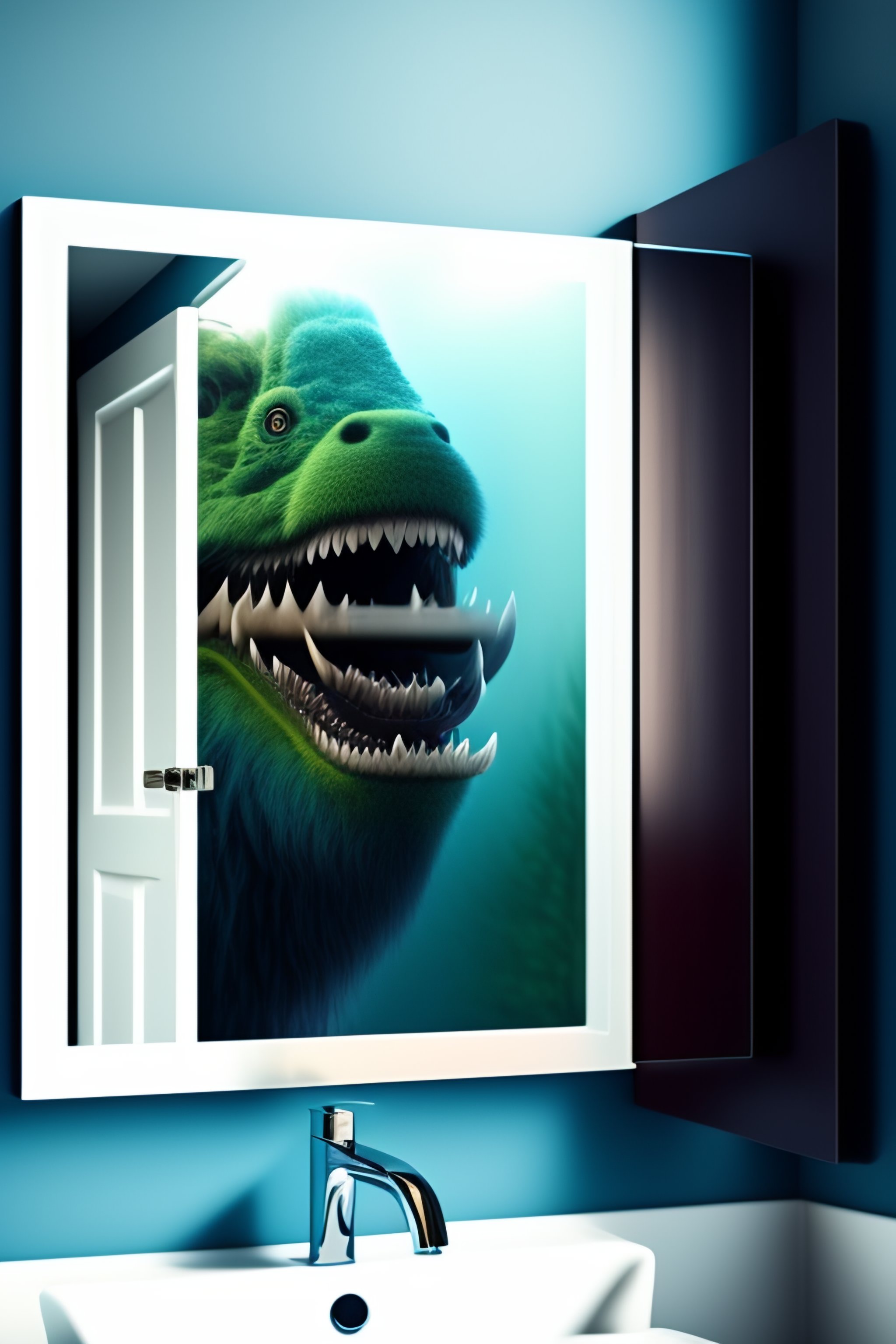 Lexica - Man looking in bathroom mirror and seeing a terrifying monster ...