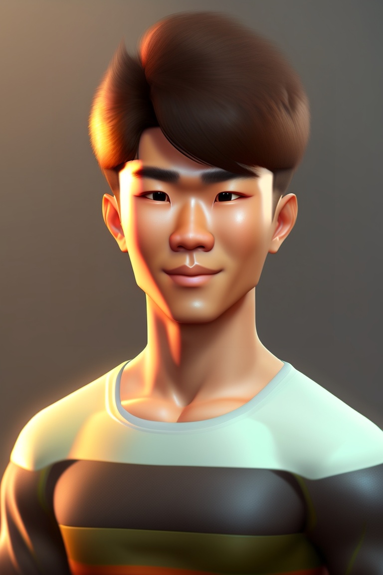 Lexica - Asian boy, 18 years old, squiff hair, 3D cartoon, look at ...