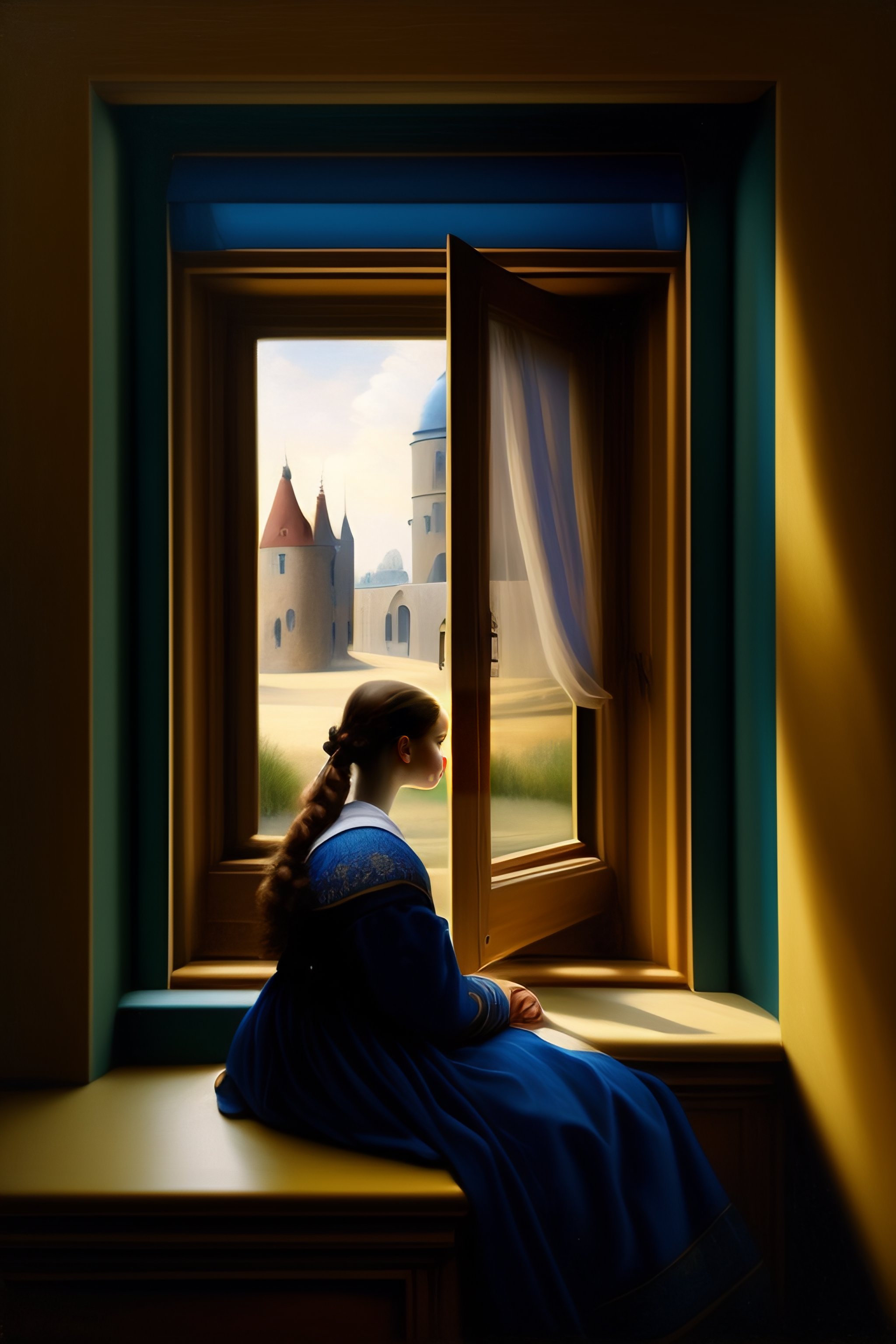 Lexica - Young lady at a window, as in vermeer