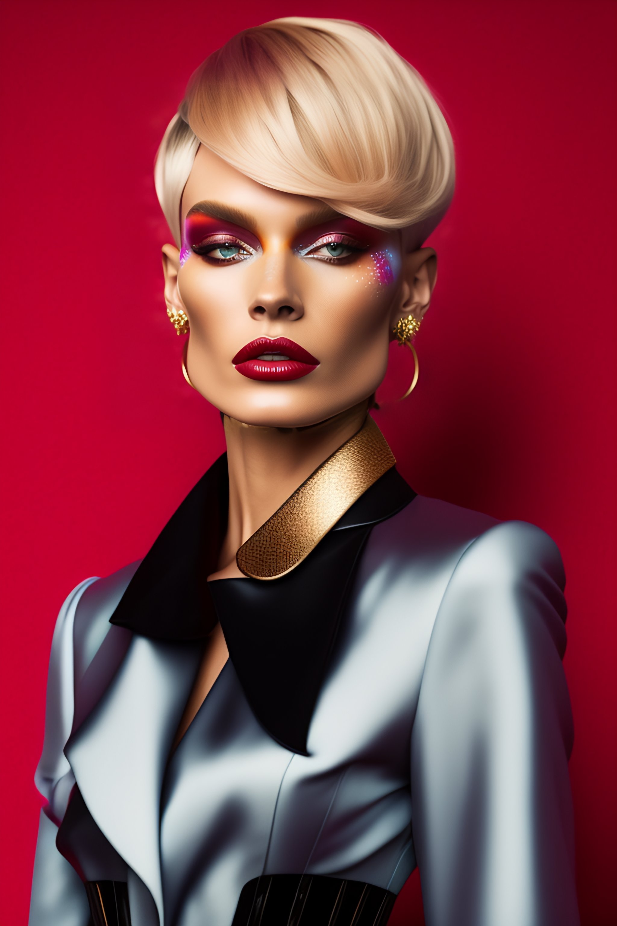 Lexica - A realistic woman in her 40s, eccentric look with blond hair ...