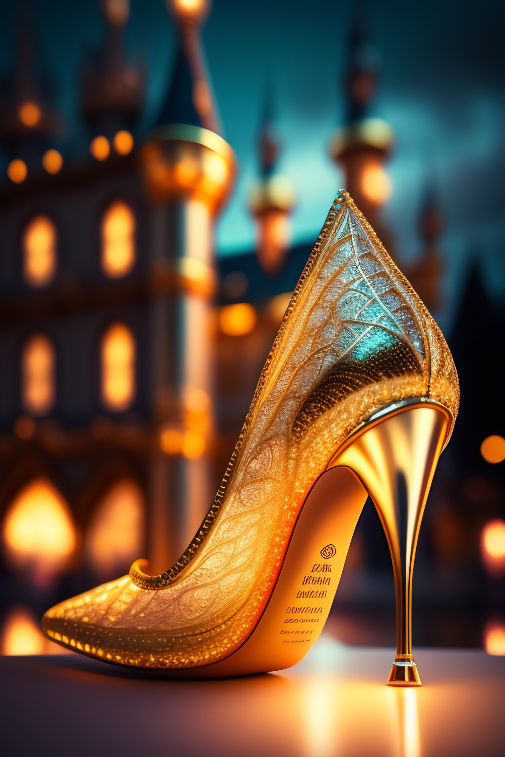 Lexica - Shiny clear intricate high heel shoe in front of a castle, 8k ...