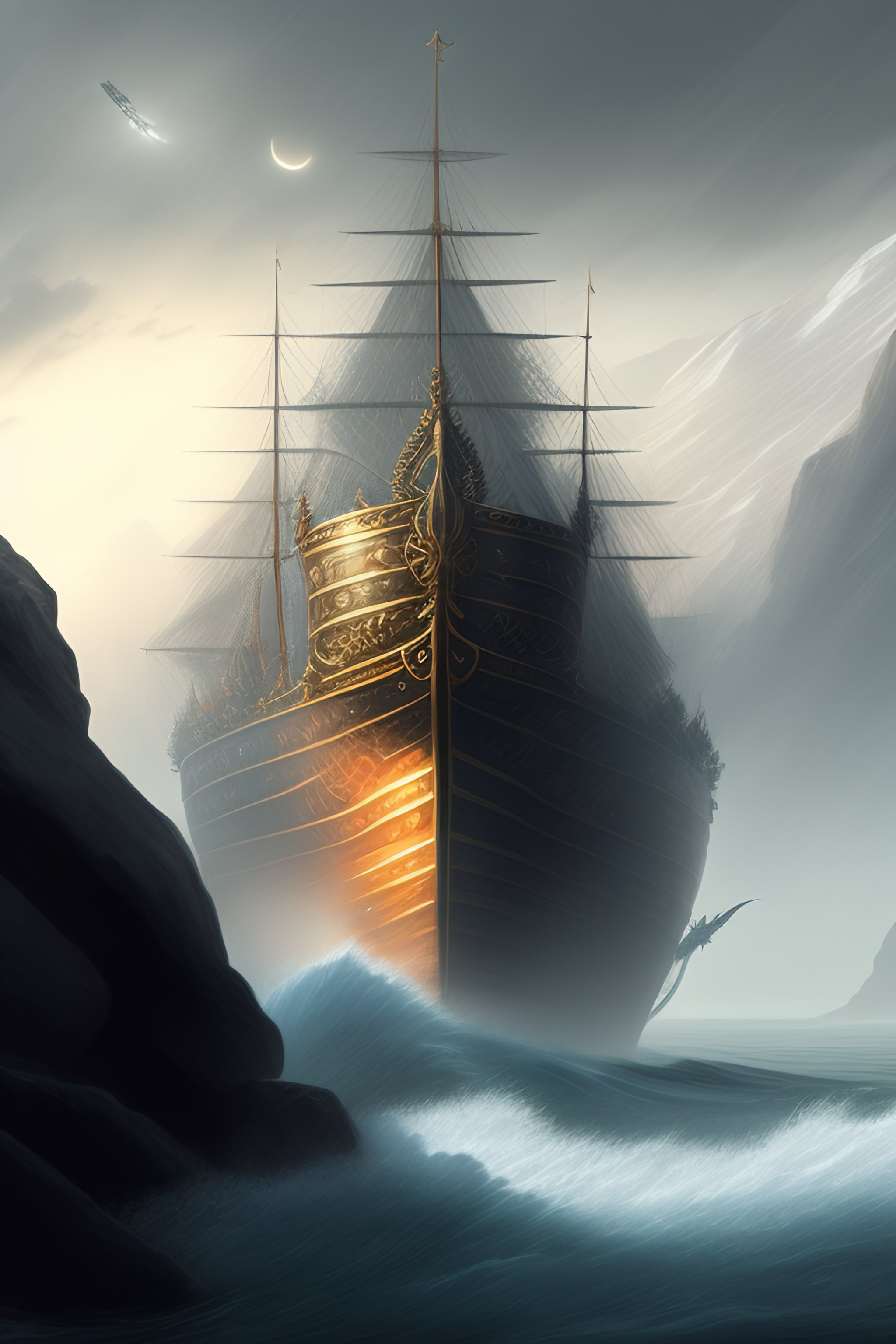 Lexica - A pencil illustration of an old galion, attacked by a ...