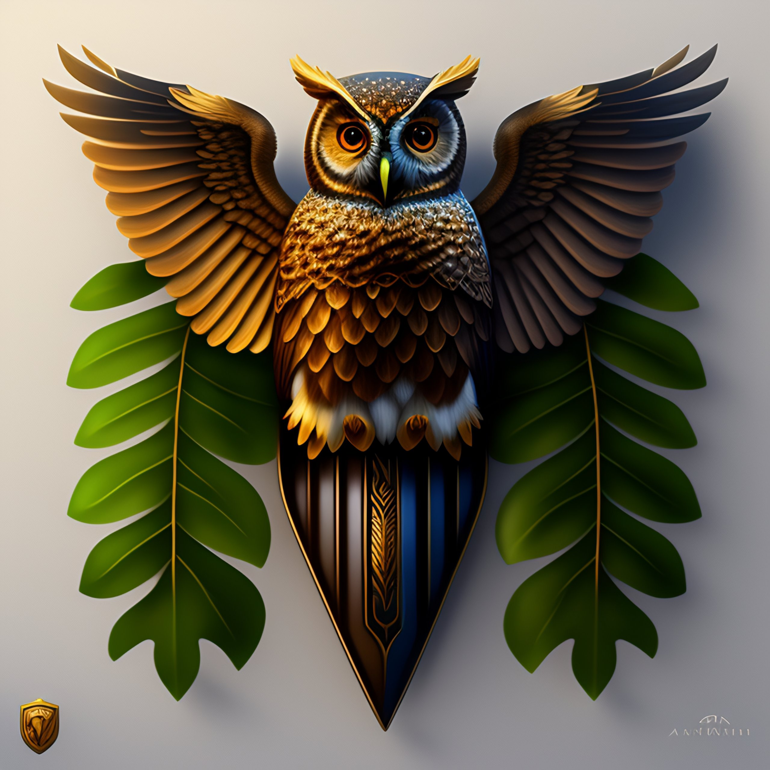 Lexica - The heraldic, very simple, smart owl and oak leaves, render ...