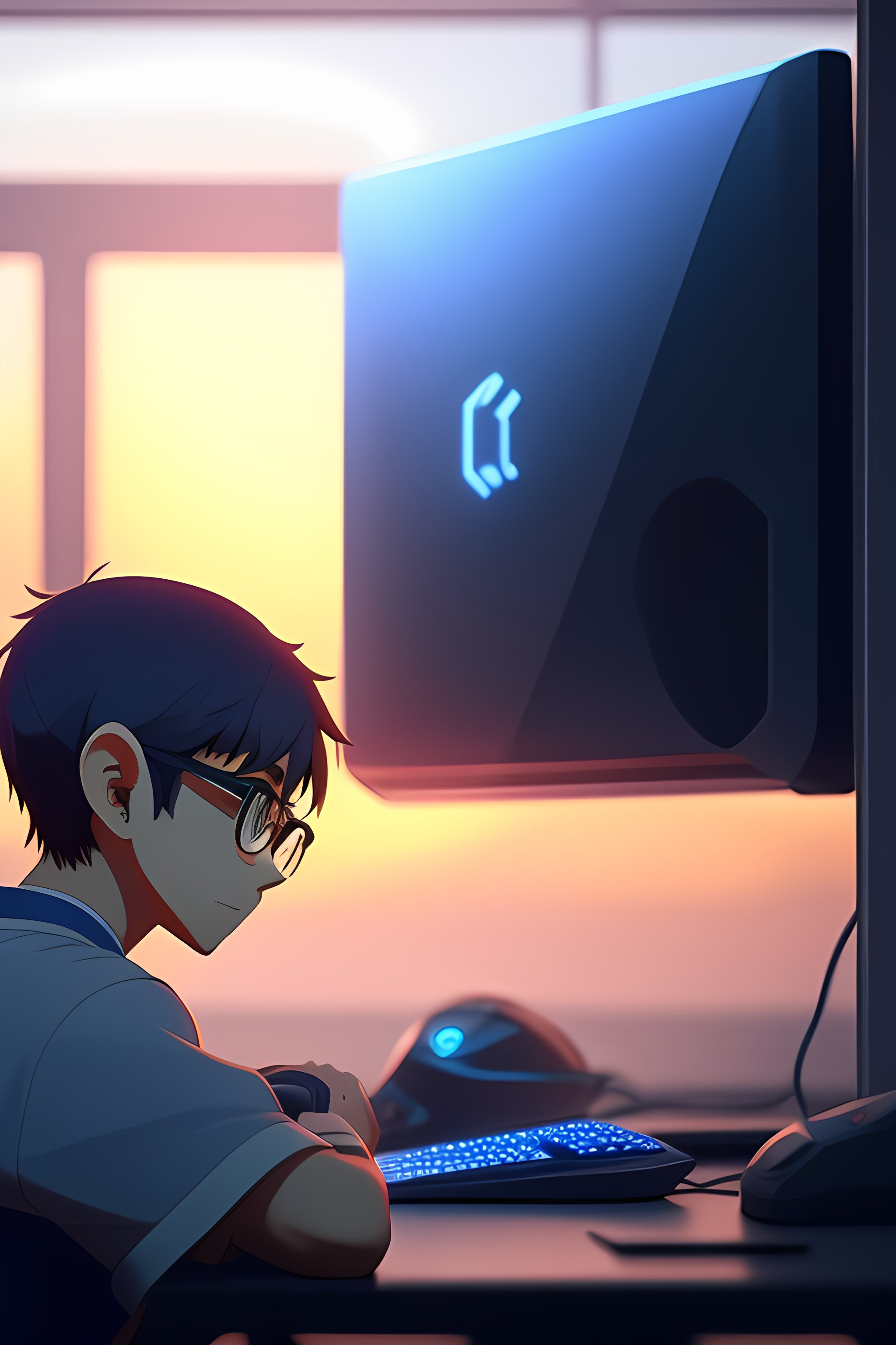 Lexica - A nerdy boy is programming at a computer in a room full of ...