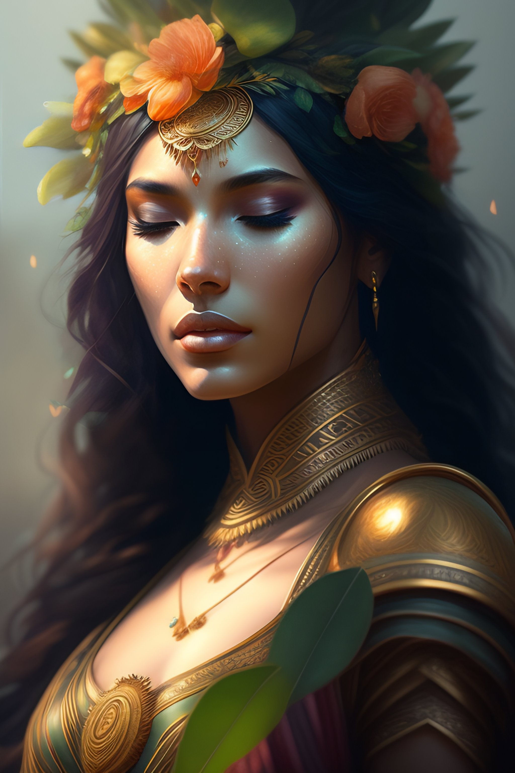 Lexica - A beautiful portrait of a plant goddess with closed eyes by ...