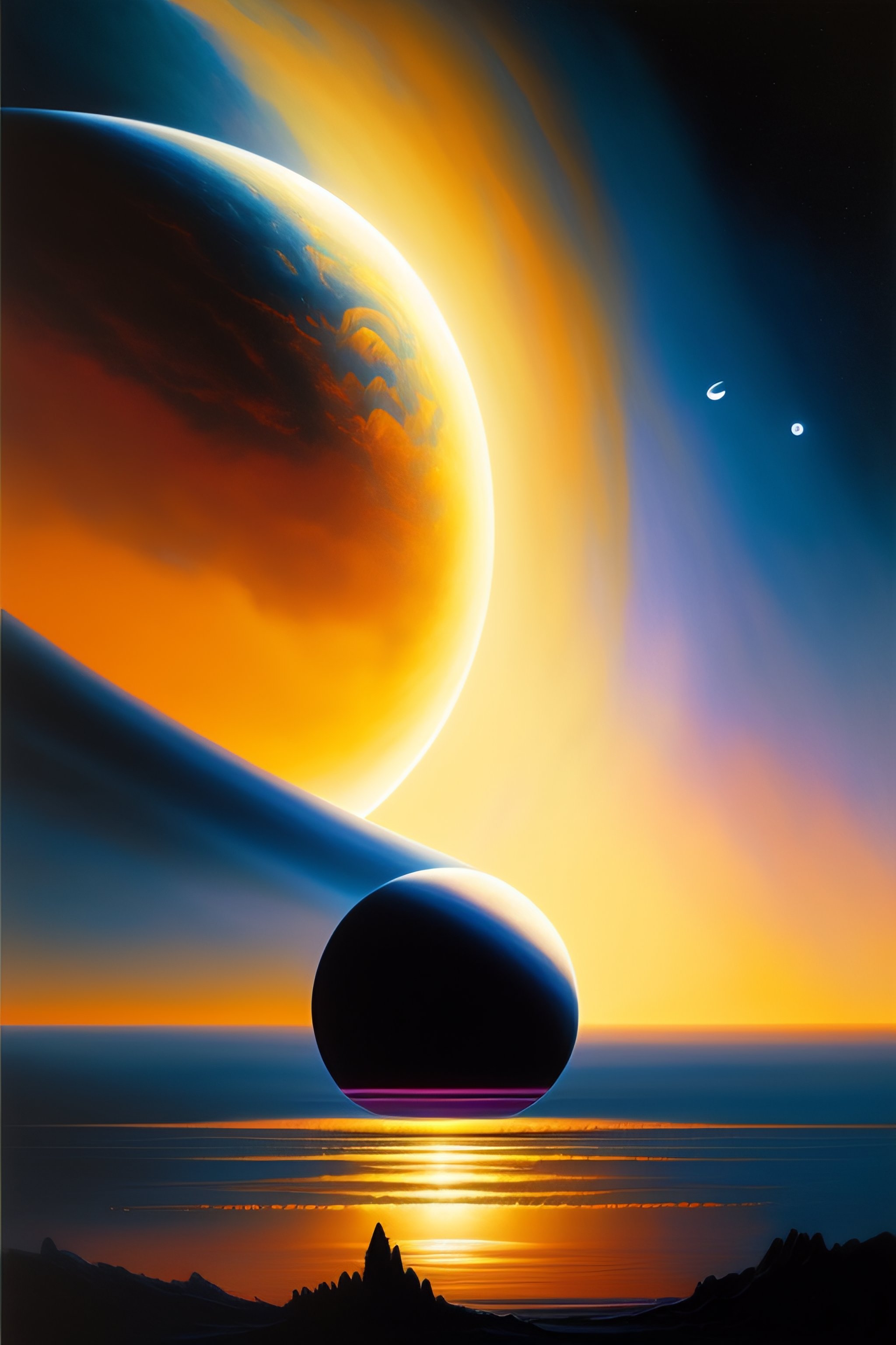 Lexica - Starship, solar eclipse, looming over the earth, painting by ...