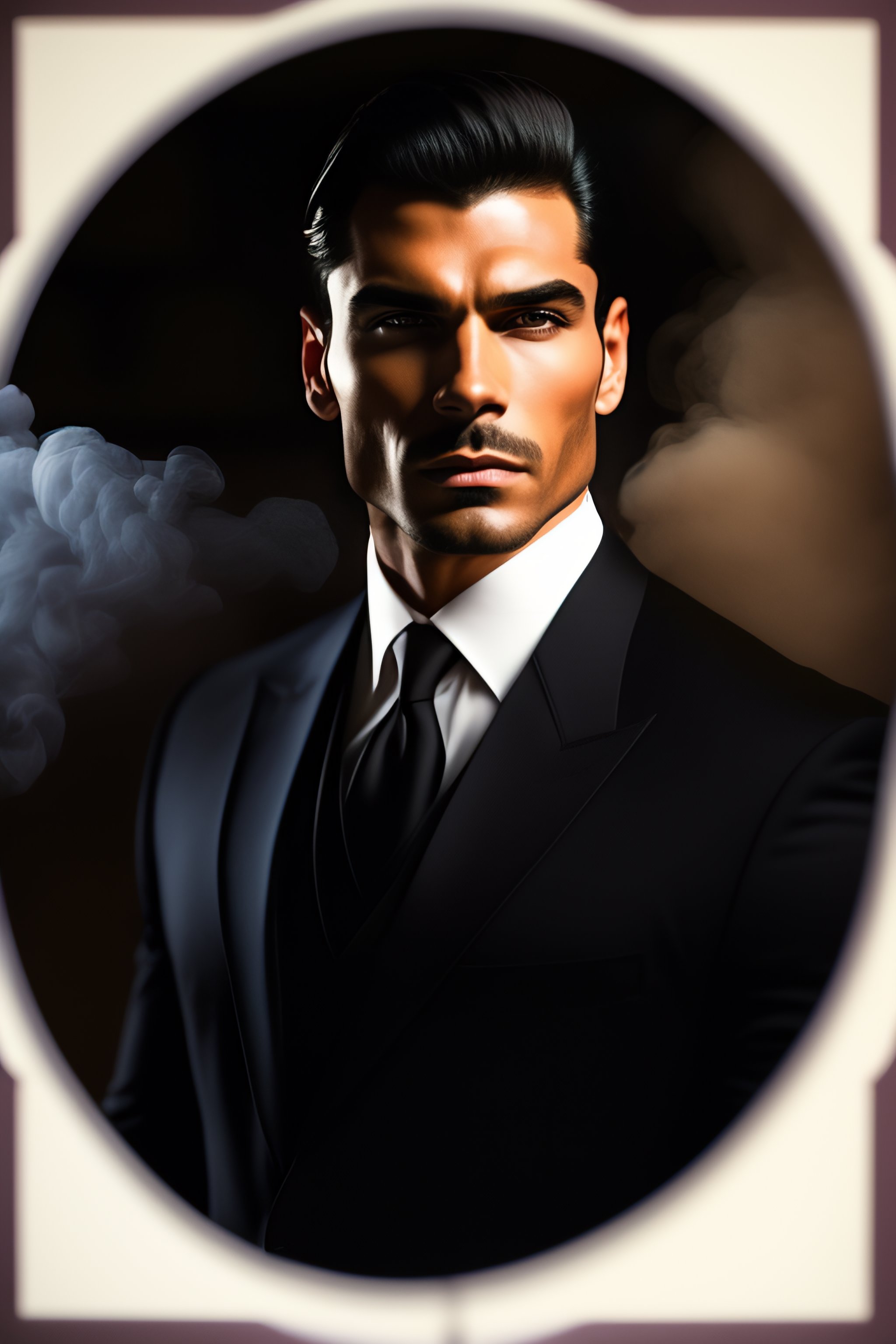 Lexica - A muscular masculine man in a black suit standing with the ...