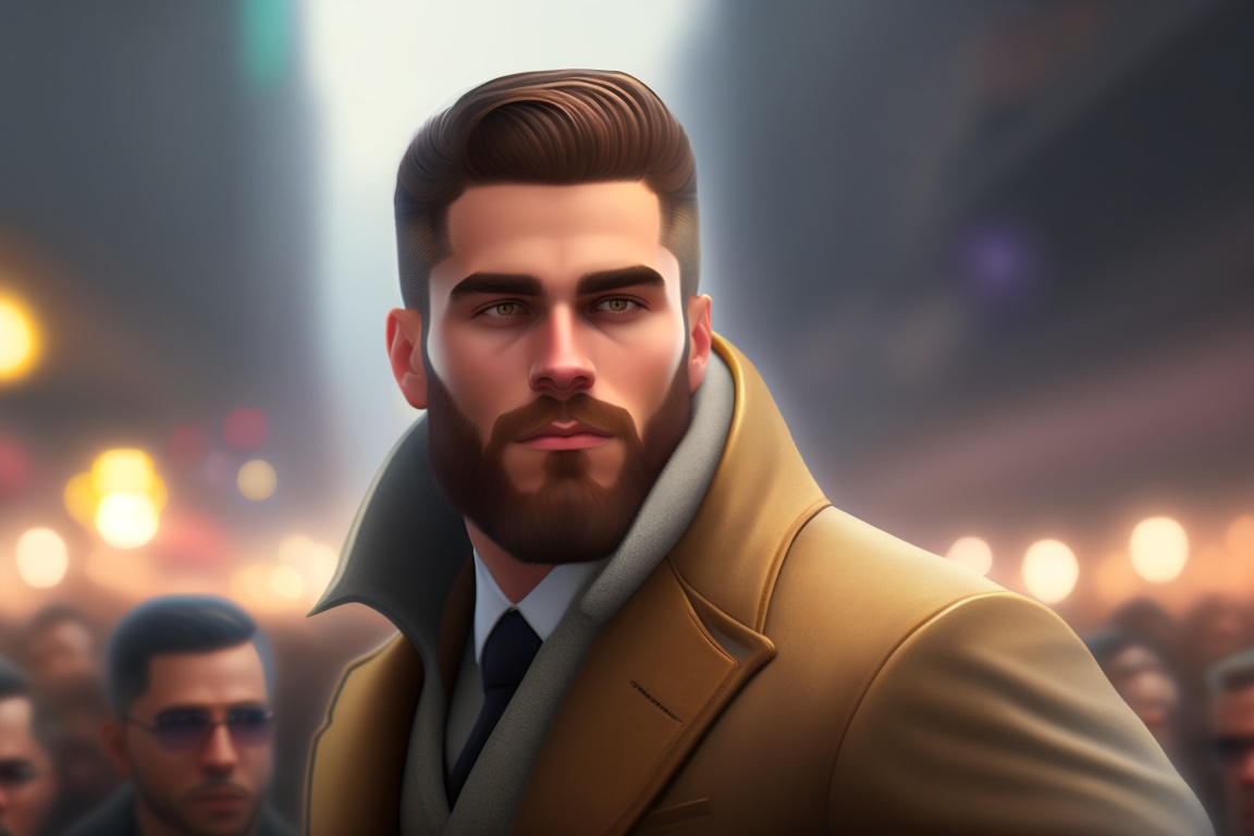 Lexica - A gallant man standing in the crowd, with a proud heart to ...