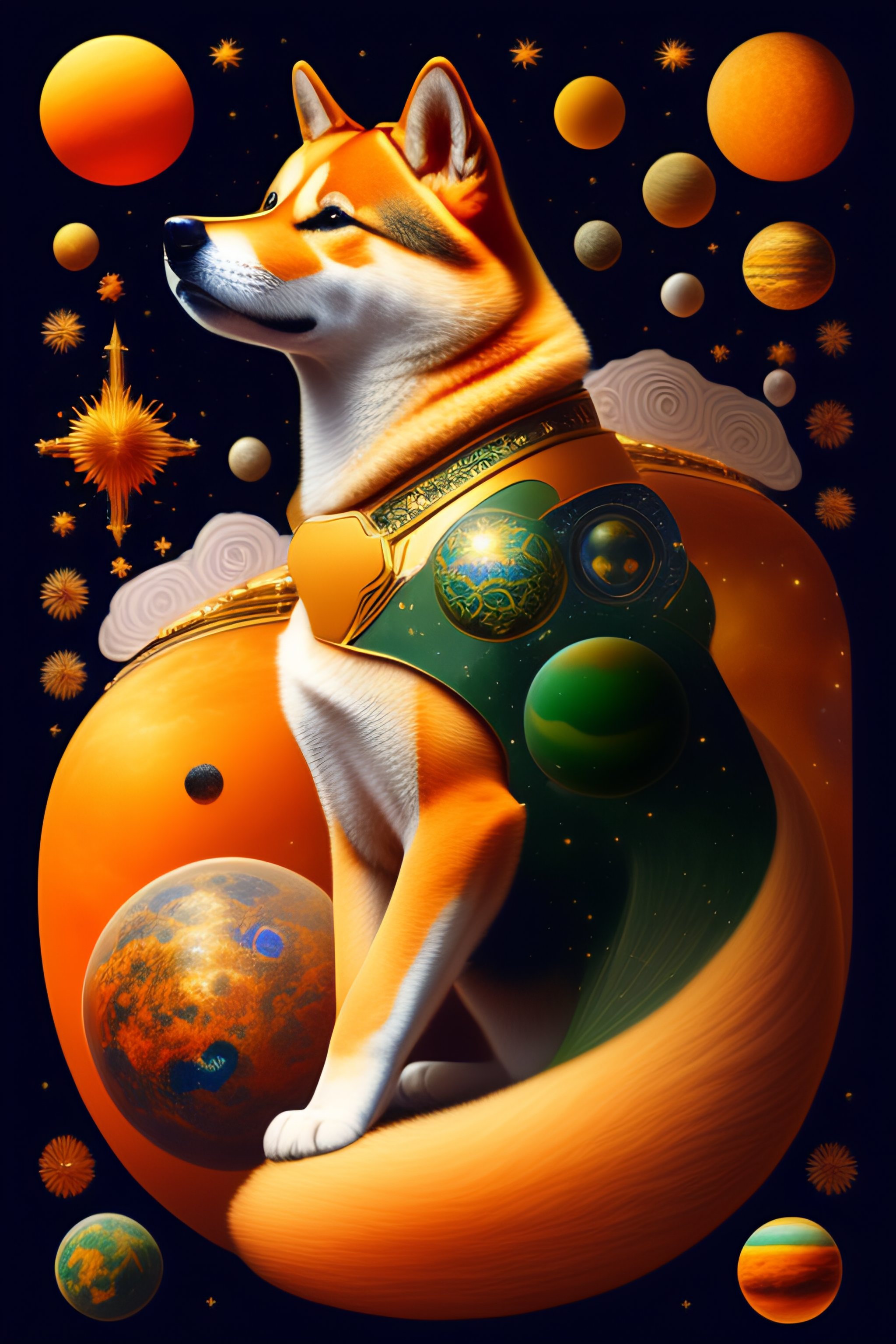 Lexica - A shiba inu in space wearing an orange spacex suit, supernova ...