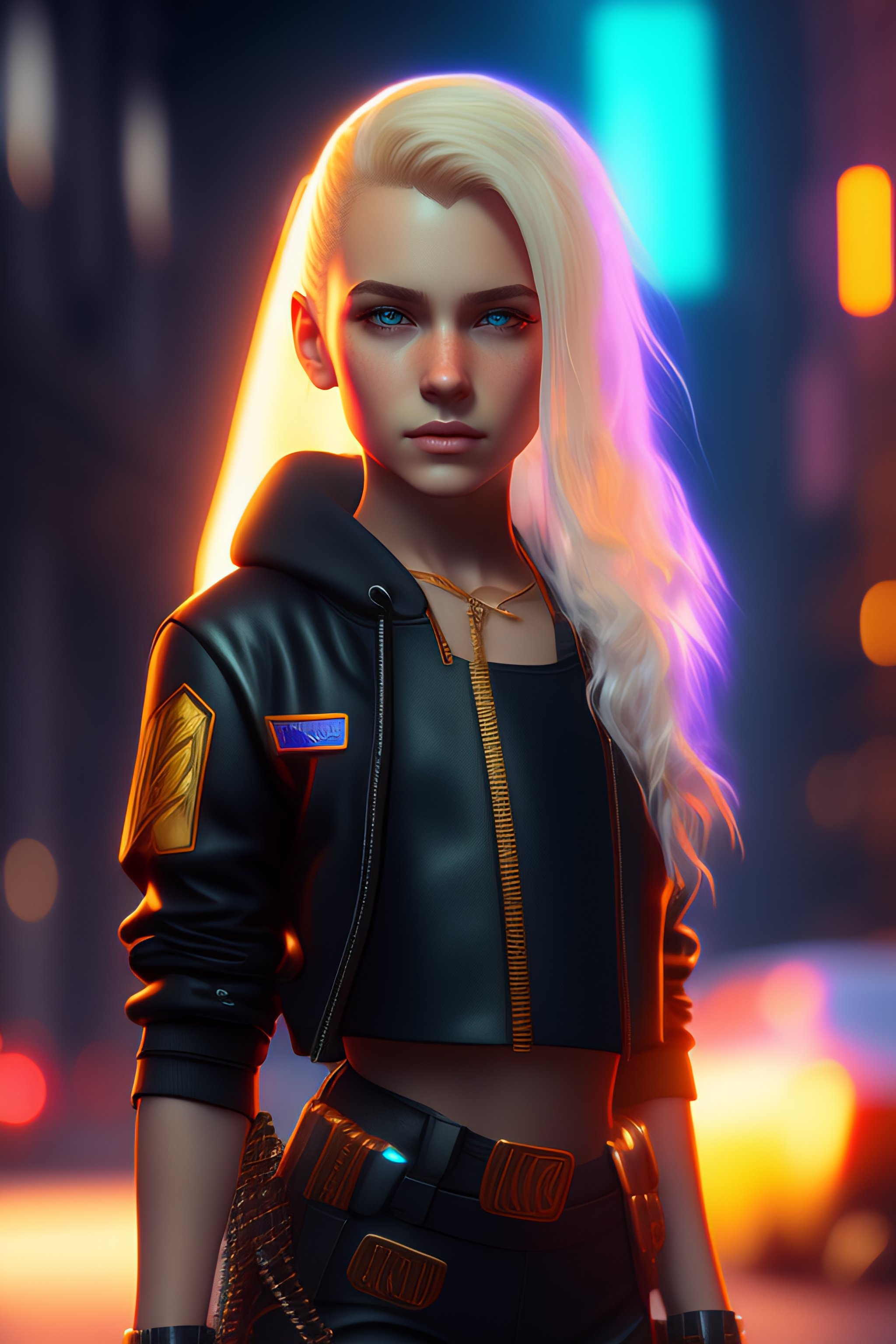 Lexica - Cyberpunk young girl, blond hear, thief wear, dark light ...