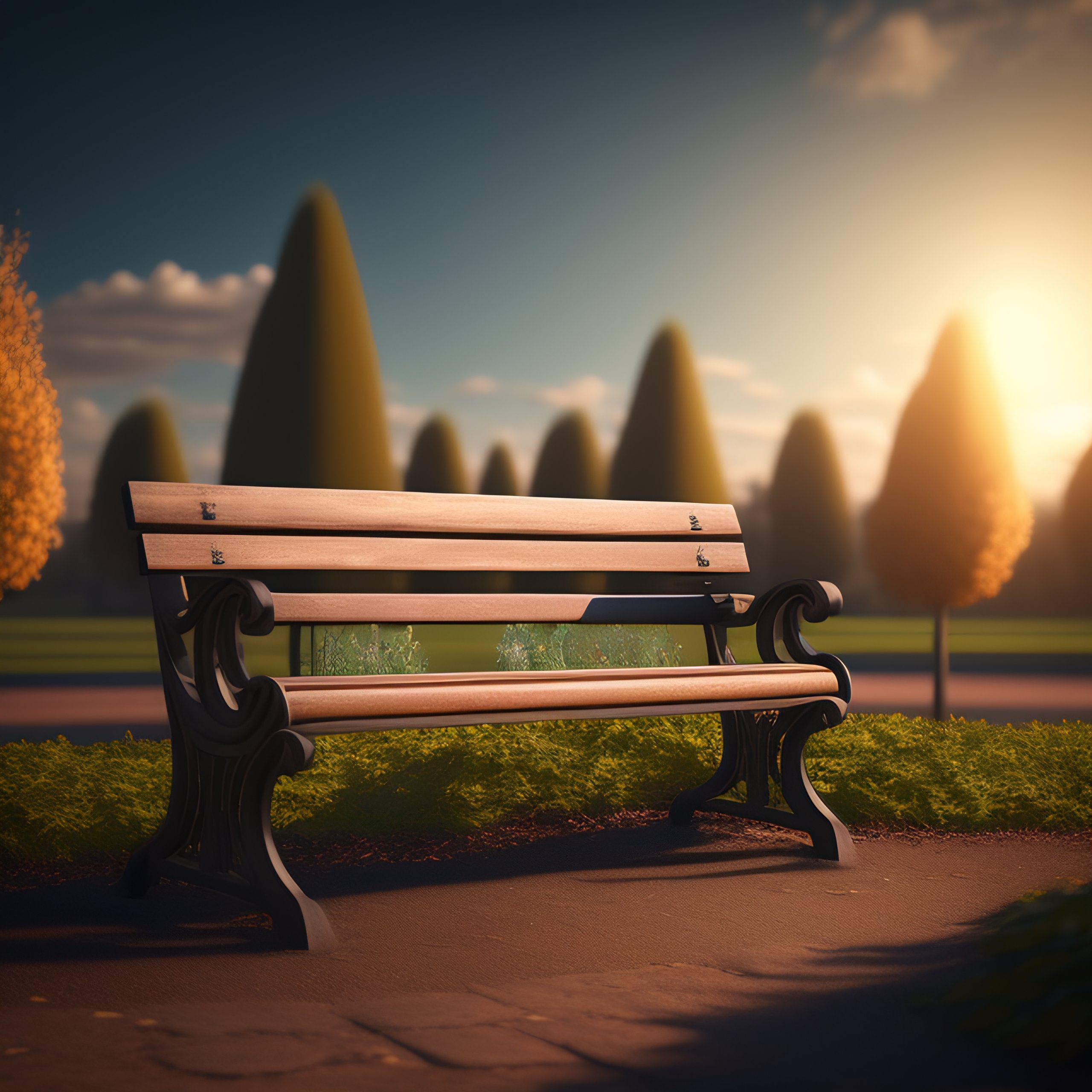 Lexica - Old bench with swirl of leaves on top, magritte clouds, dead ...