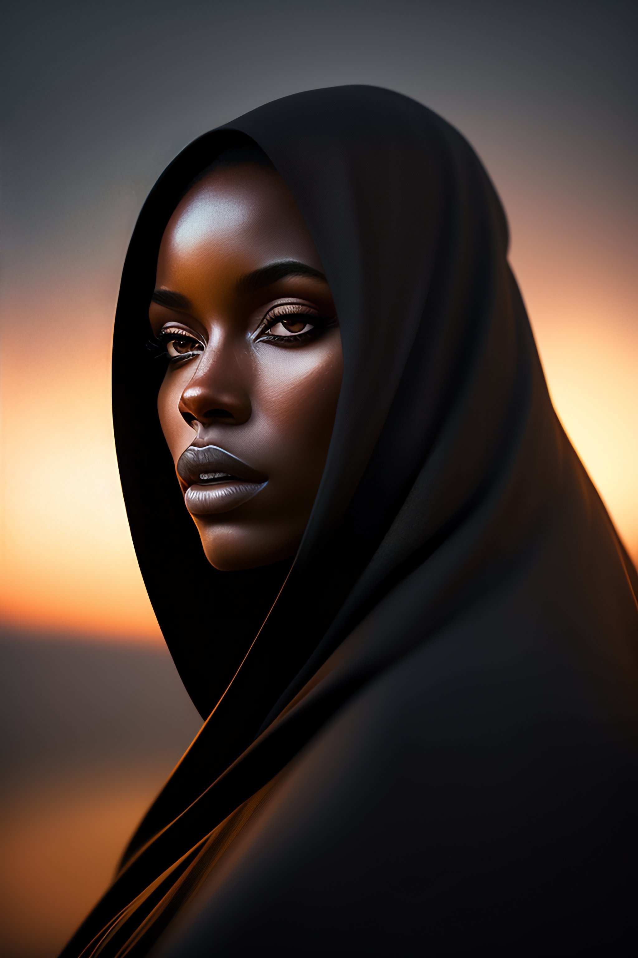 Lexica - A portrait of a young black woman wearing a long dark cloak ...