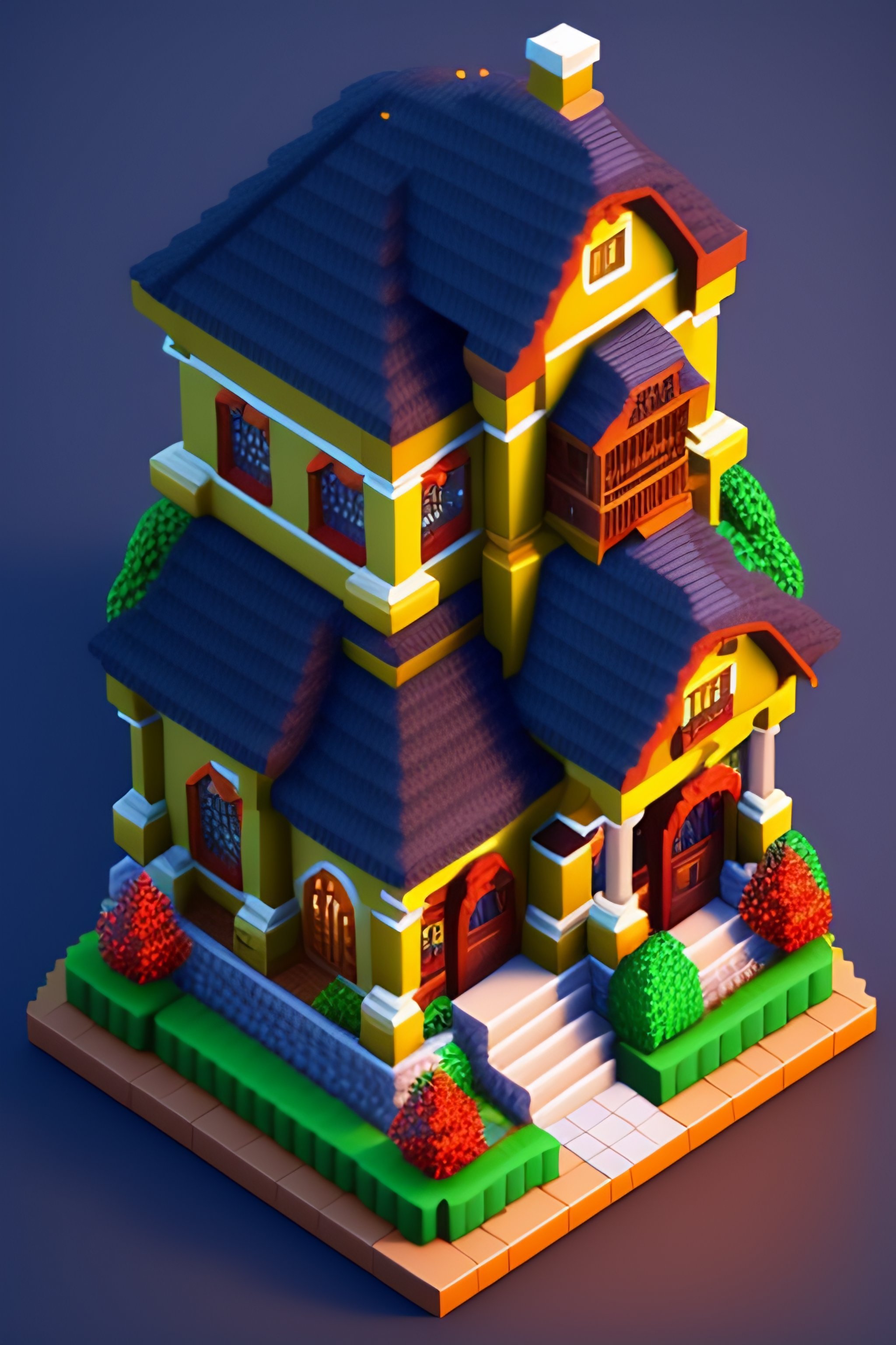 Lexica - Detailed isometric mansion, pixel art, unreal engine voxel render