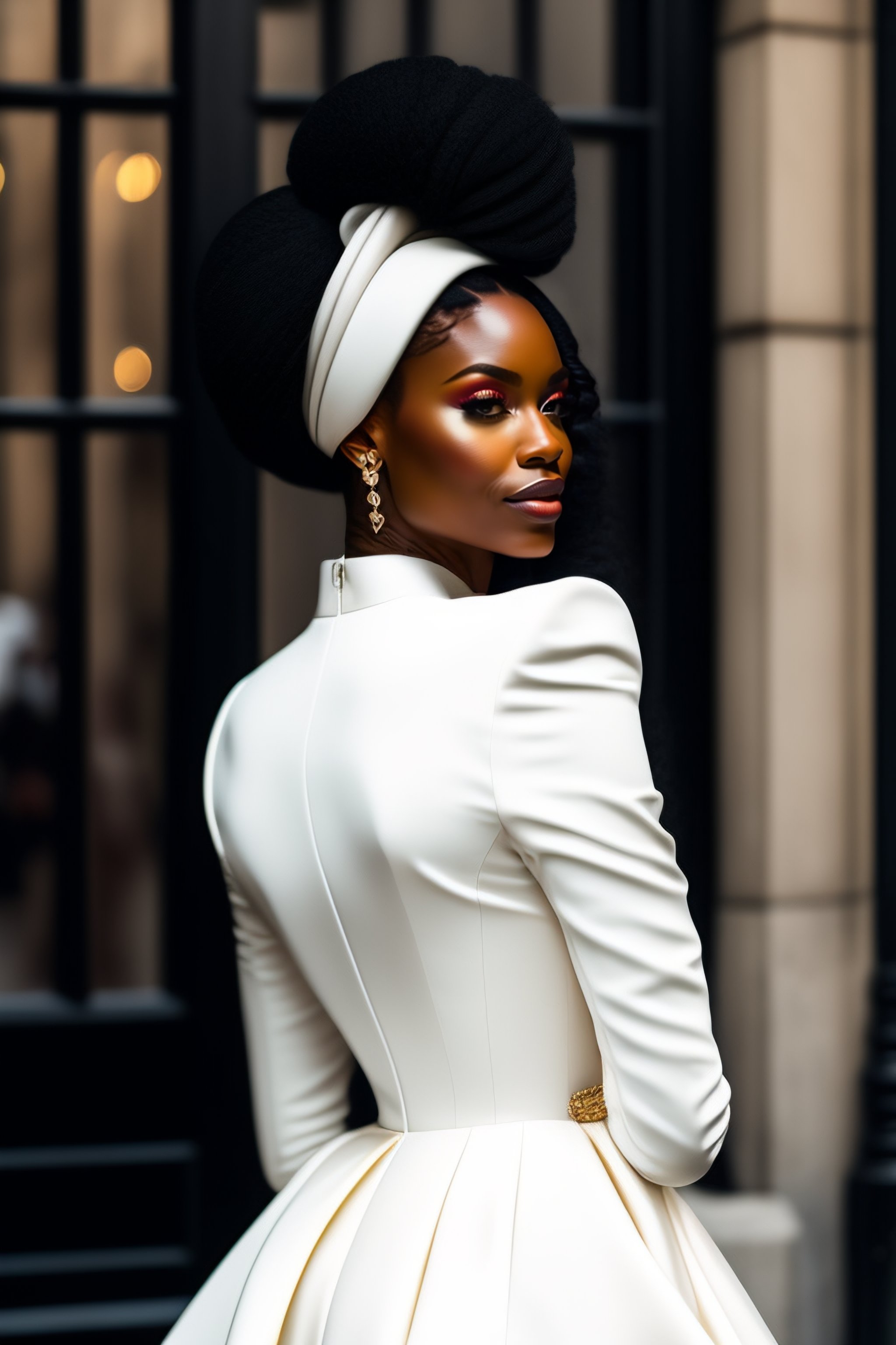 Lexica - Black woman in white haute couture dress in montmartre