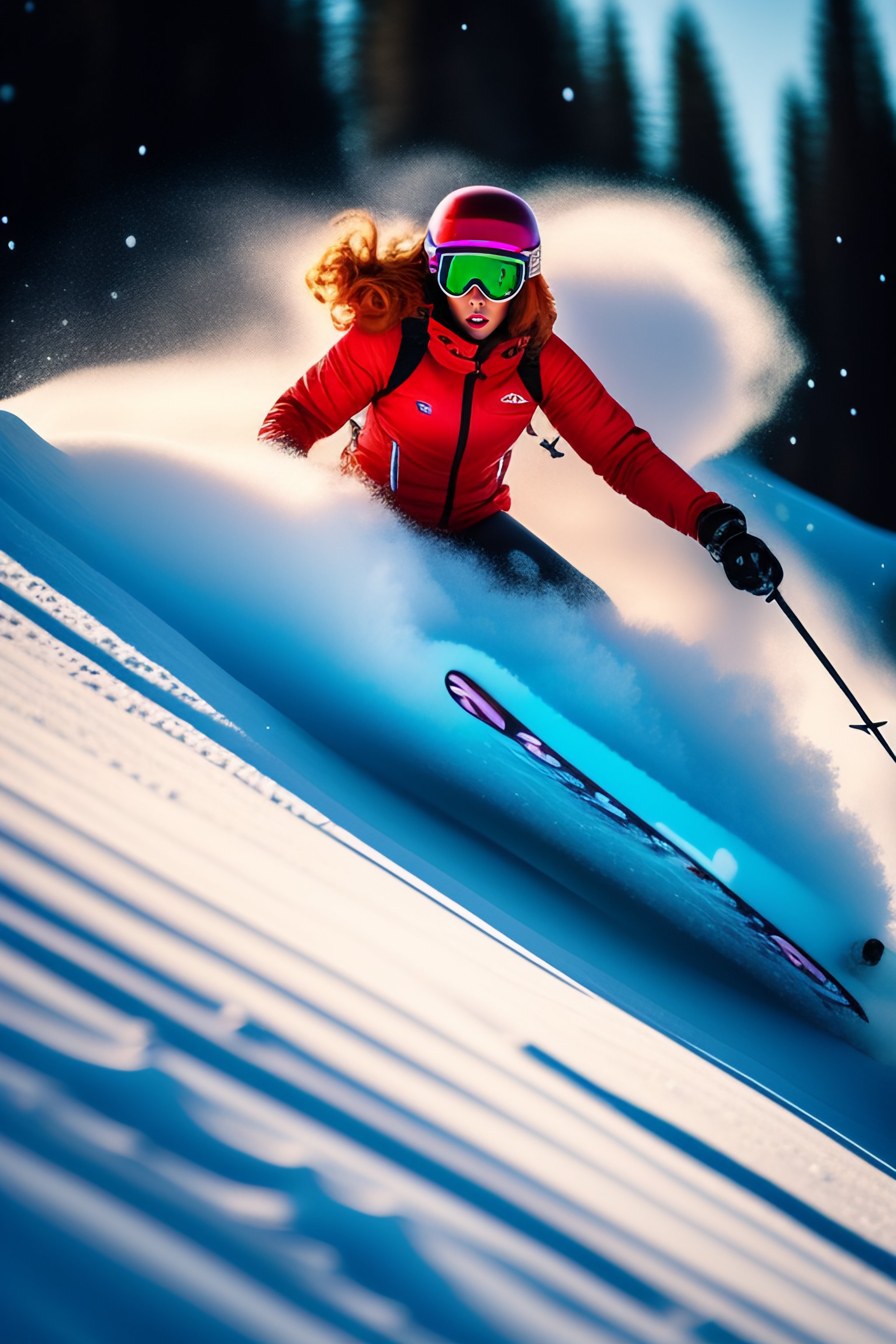 Lexica - 5'2'' red headed lady skiing fast