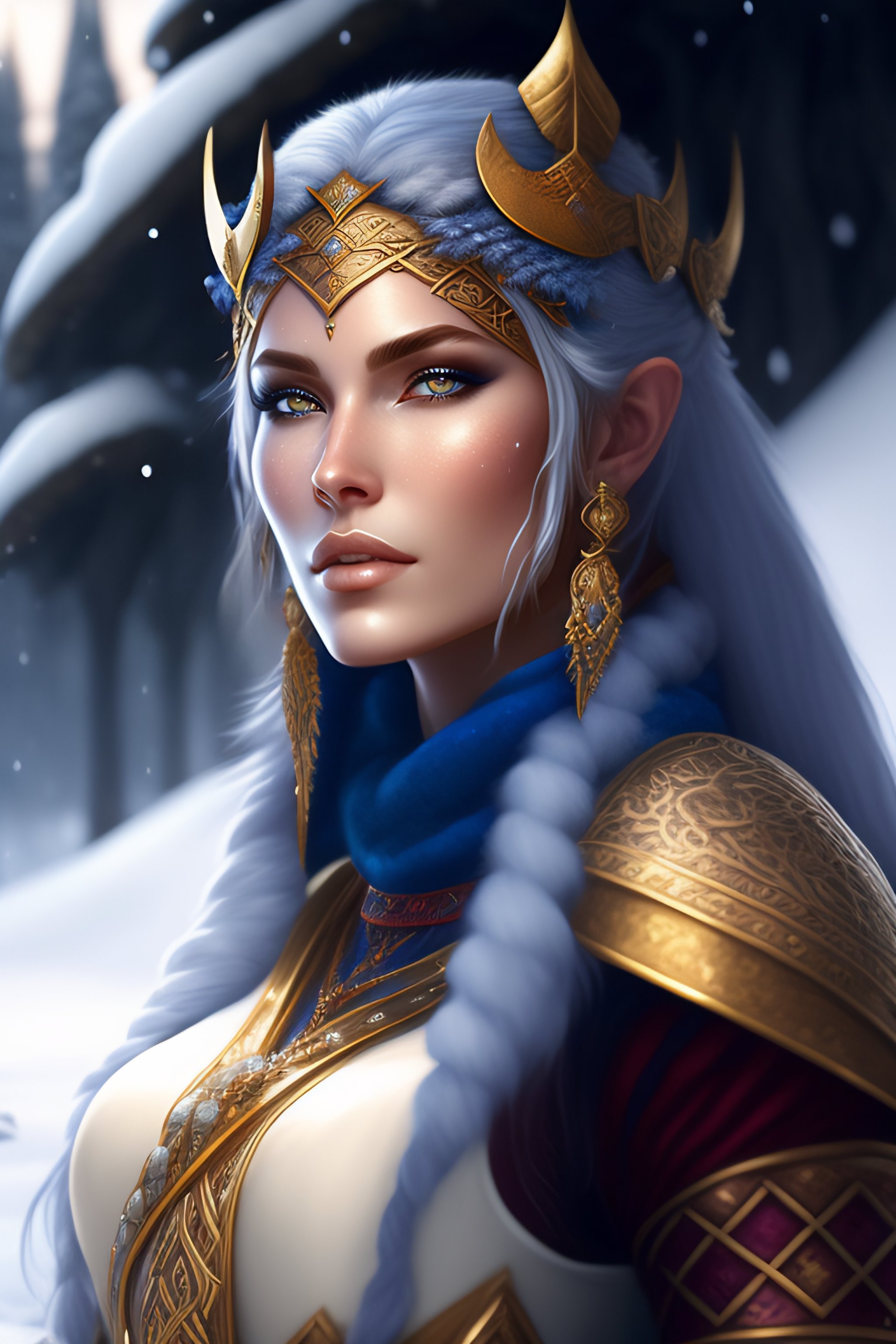 Lexica - Azure viking warrior elf, regal, elegant, winter, snow ...