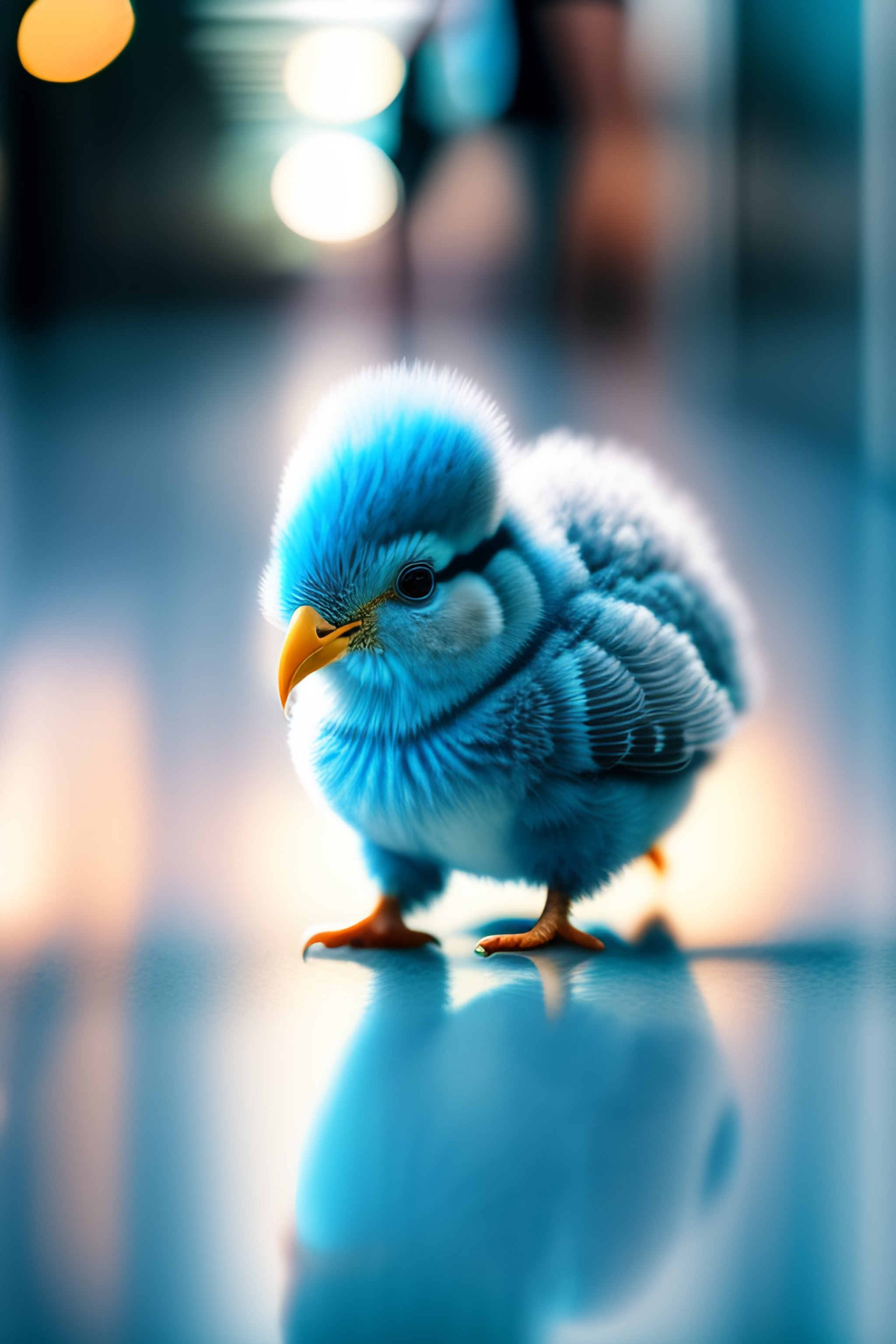 Lexica - A small light blue chick animal walking through a mall aisle ...