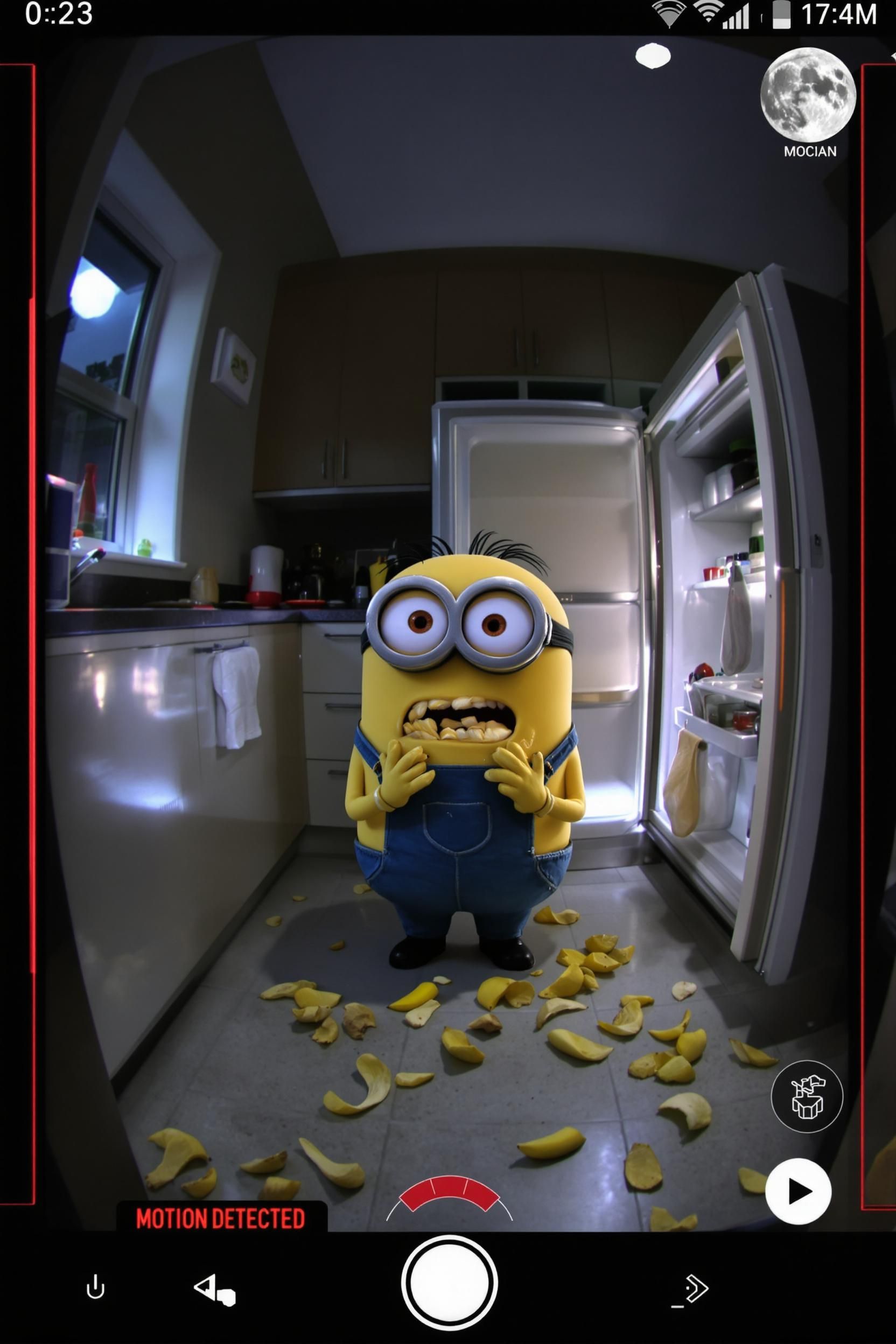 Lexica - Minion caught on home security camera raiding banana storage ...