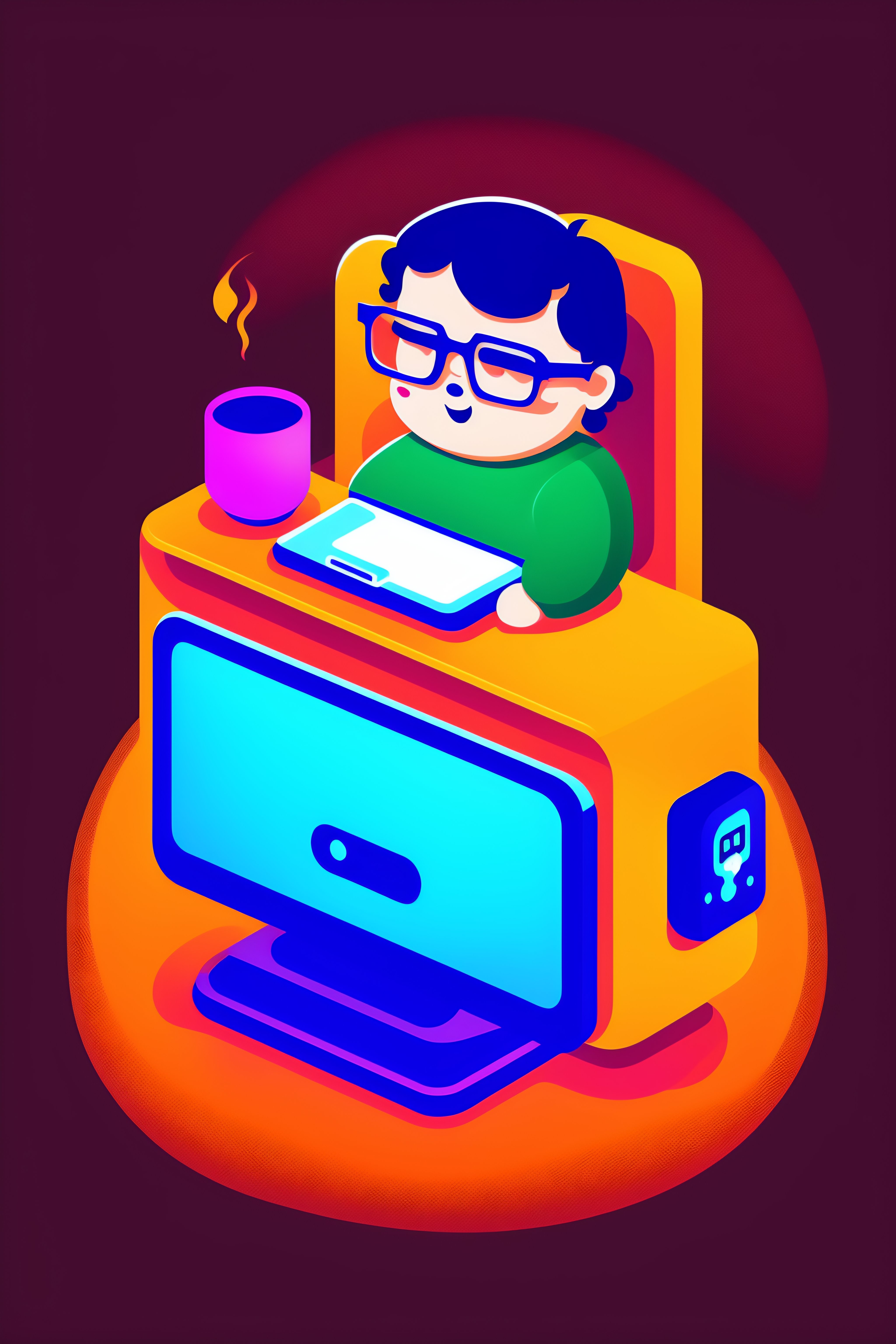 Lexica - A cute nerd sleeping at a computer desk, digital art, icon, 2 ...