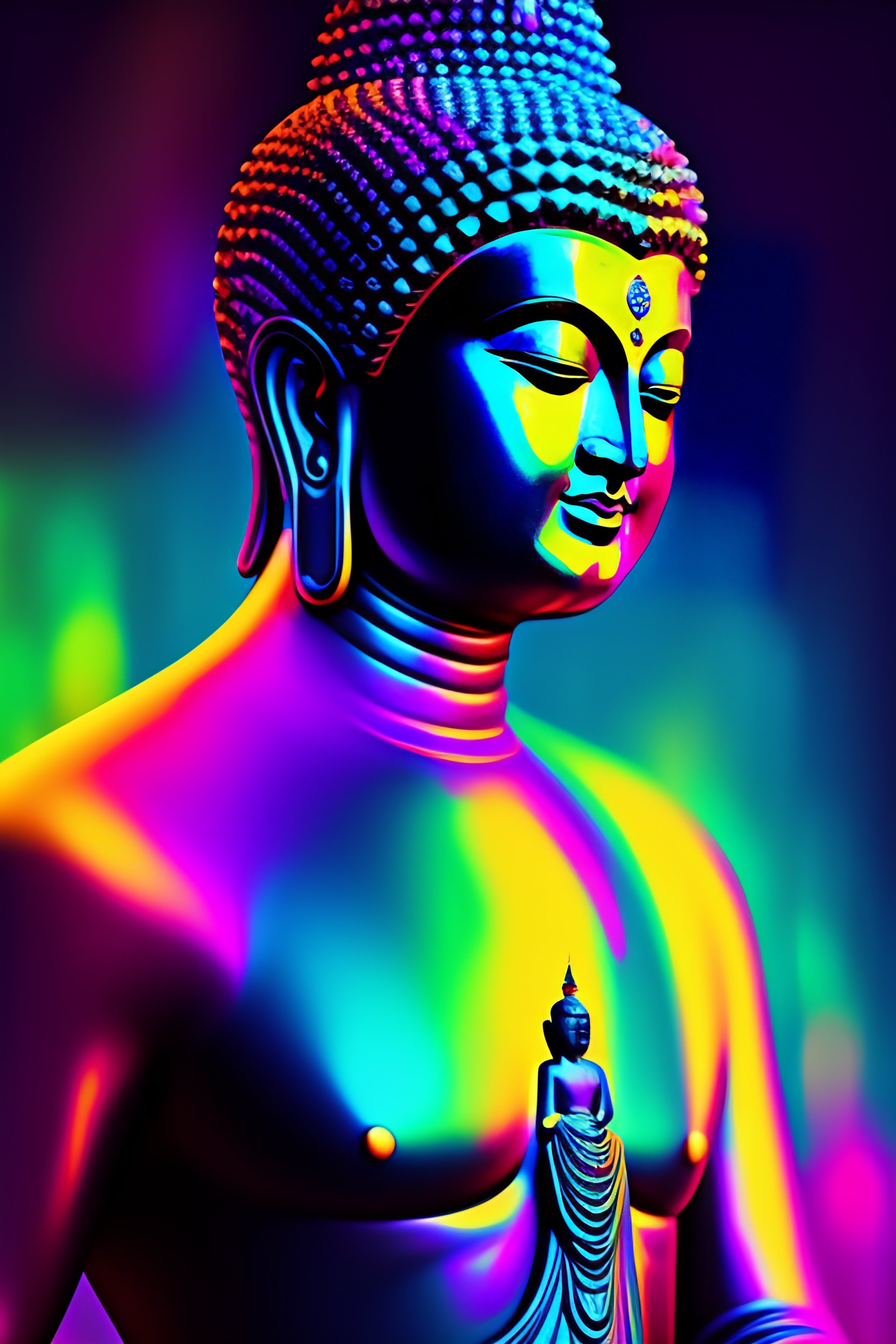 Lexica - Buddha epic representation enlightment, colorful,