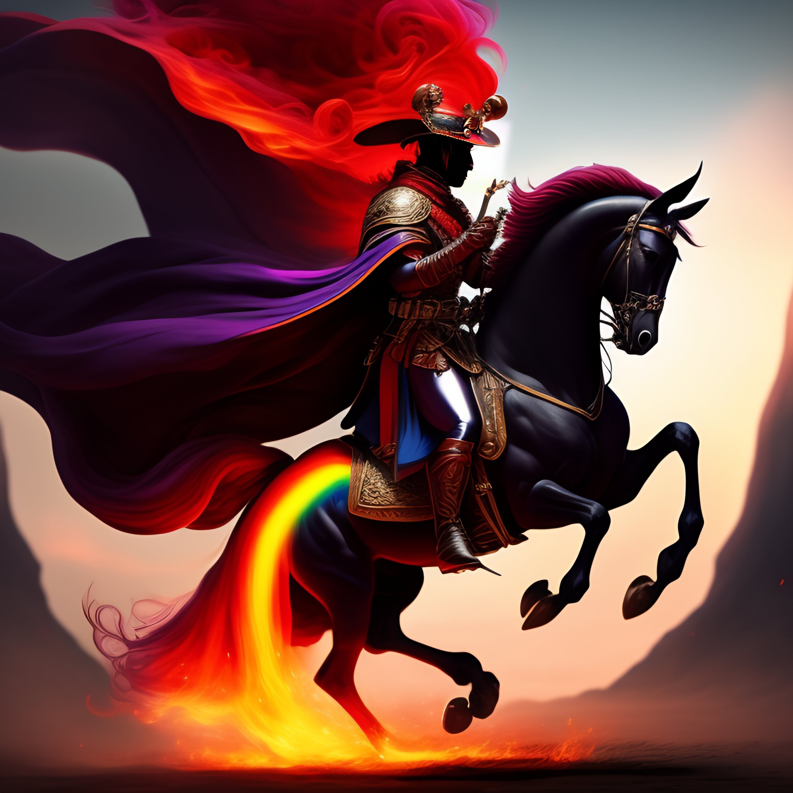 Lexica - Dnd art for a a rainbow demon, jet black skin, riding a horse ...