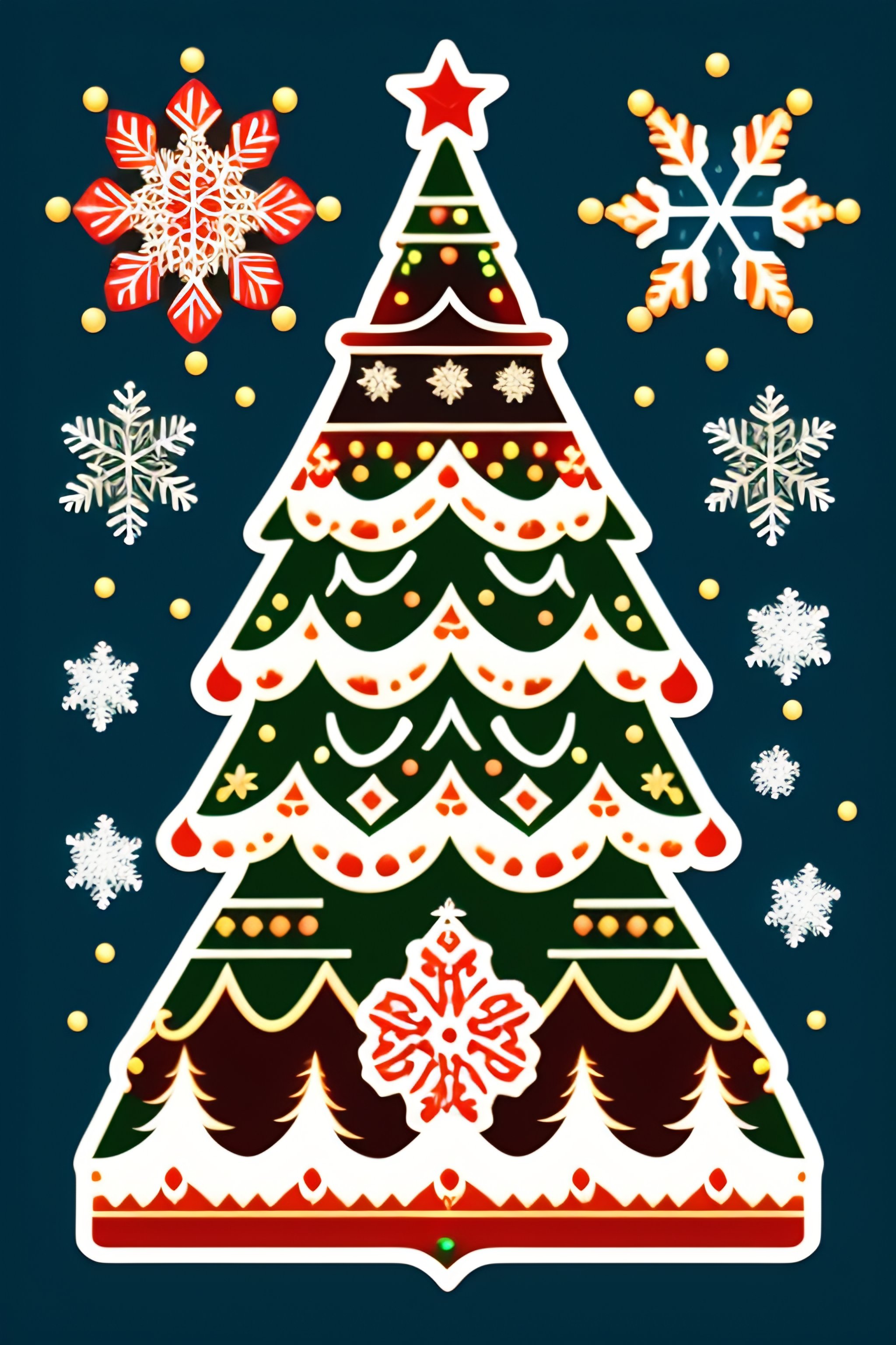 Lexica - Doodle Russian orthodox winter Christmas tree lights, sticker ...