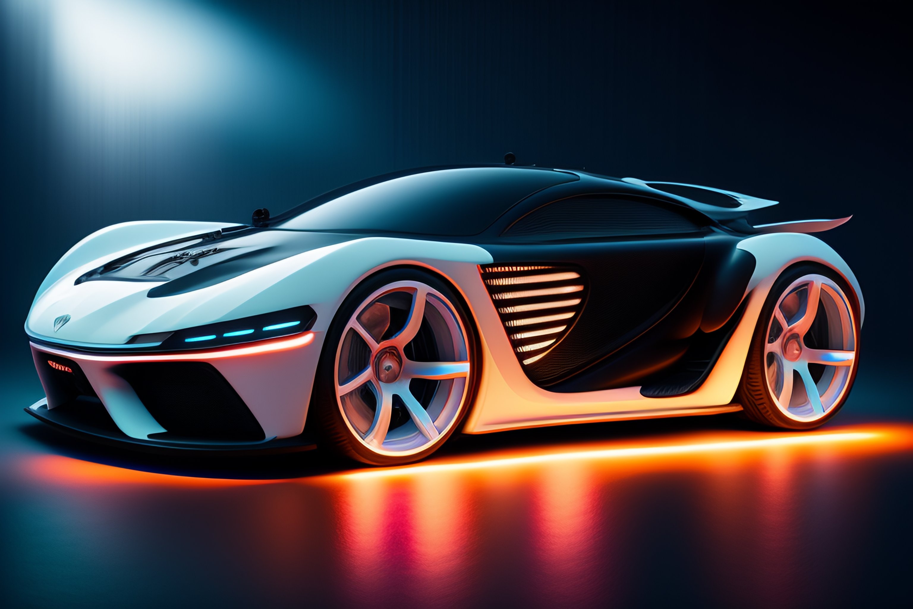 Lexica - Wide shot of a minimal biomechanical steampunk translucent car ...