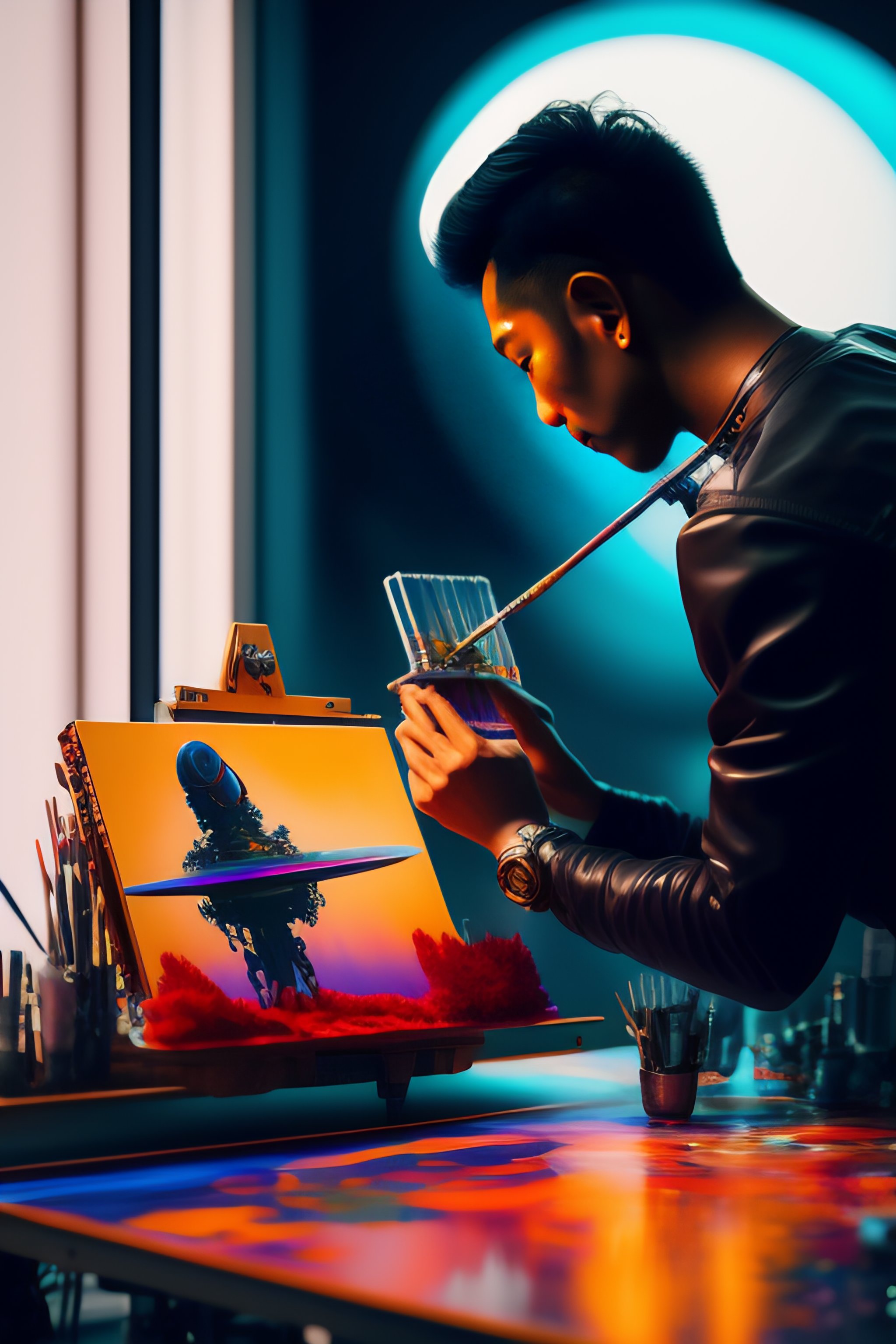 Lexica - Photo of futuristic holy futuristic cyborg - robot - painter ...