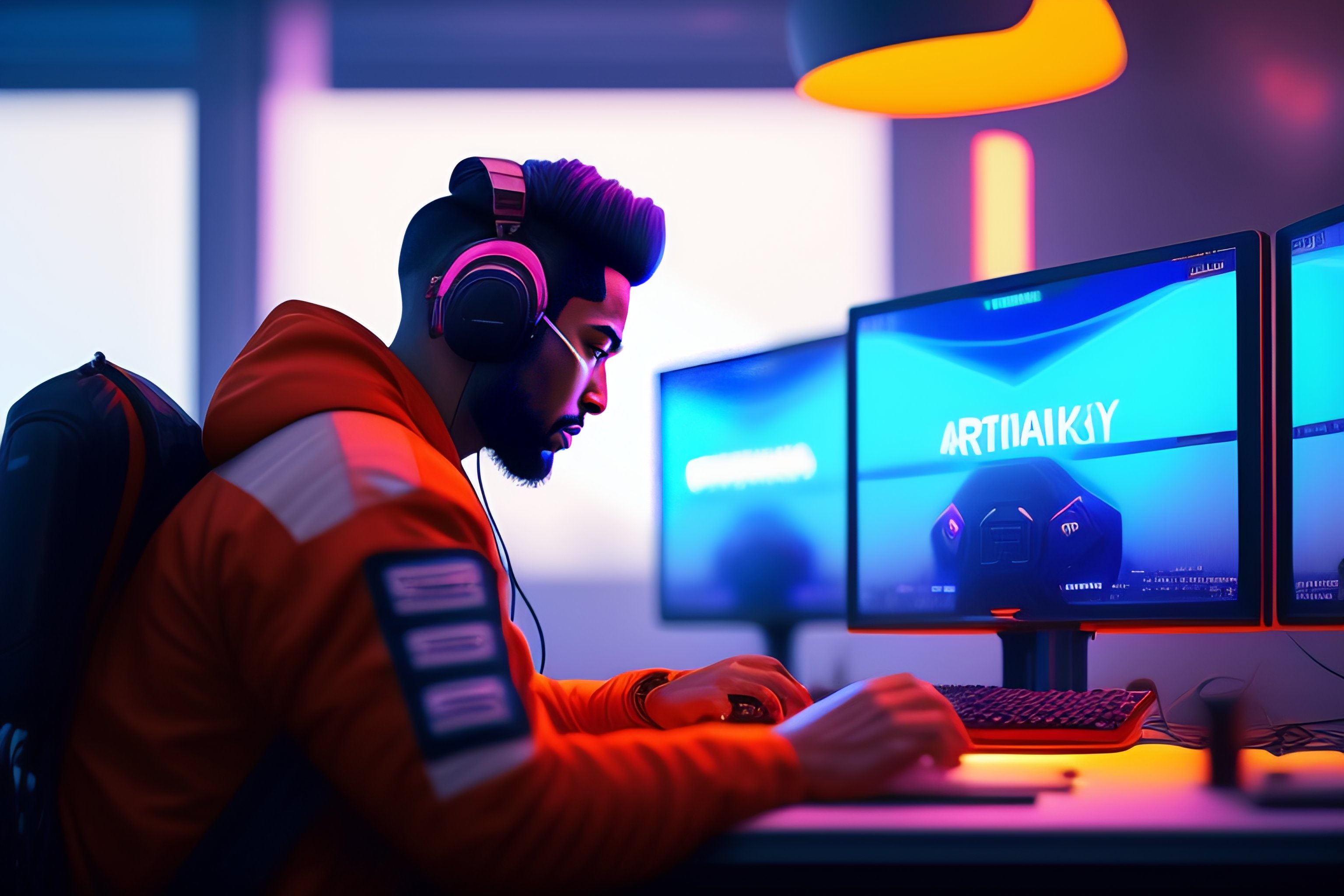 Lexica - A vibrant artstation illustration of a tech savy man typing ...