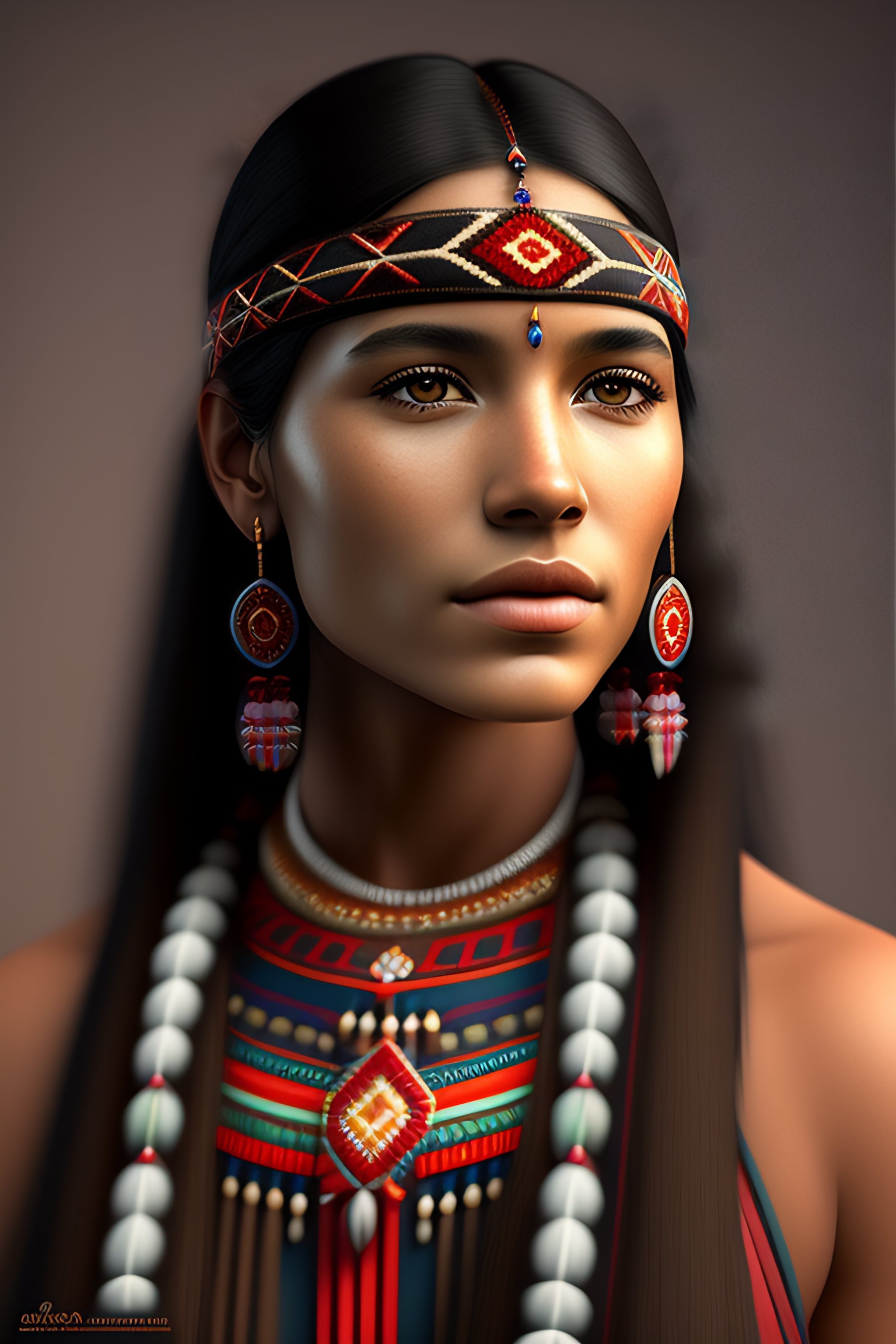 Lexica - Native american young female portrait in 3d digital art ...