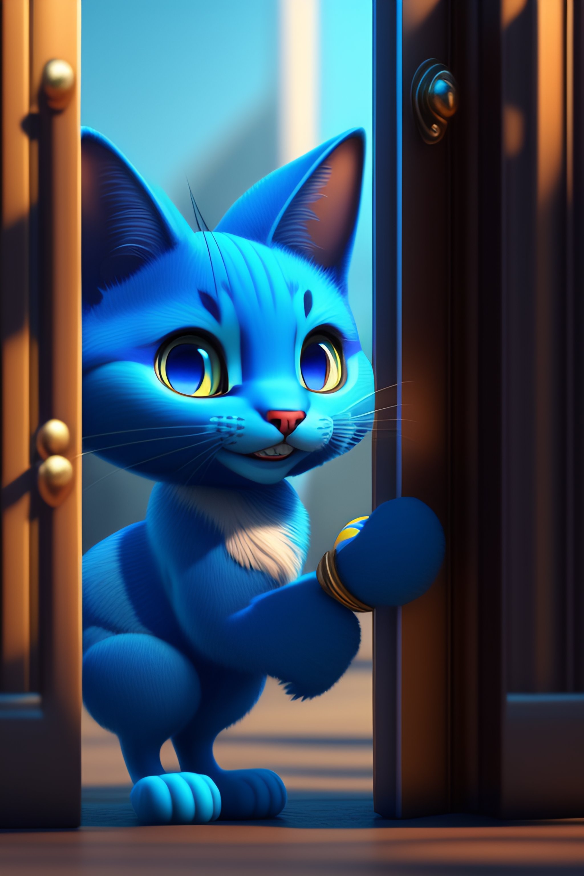 Lexica - Blue cat, long hair short legs, pixar style, moor cartoon ...