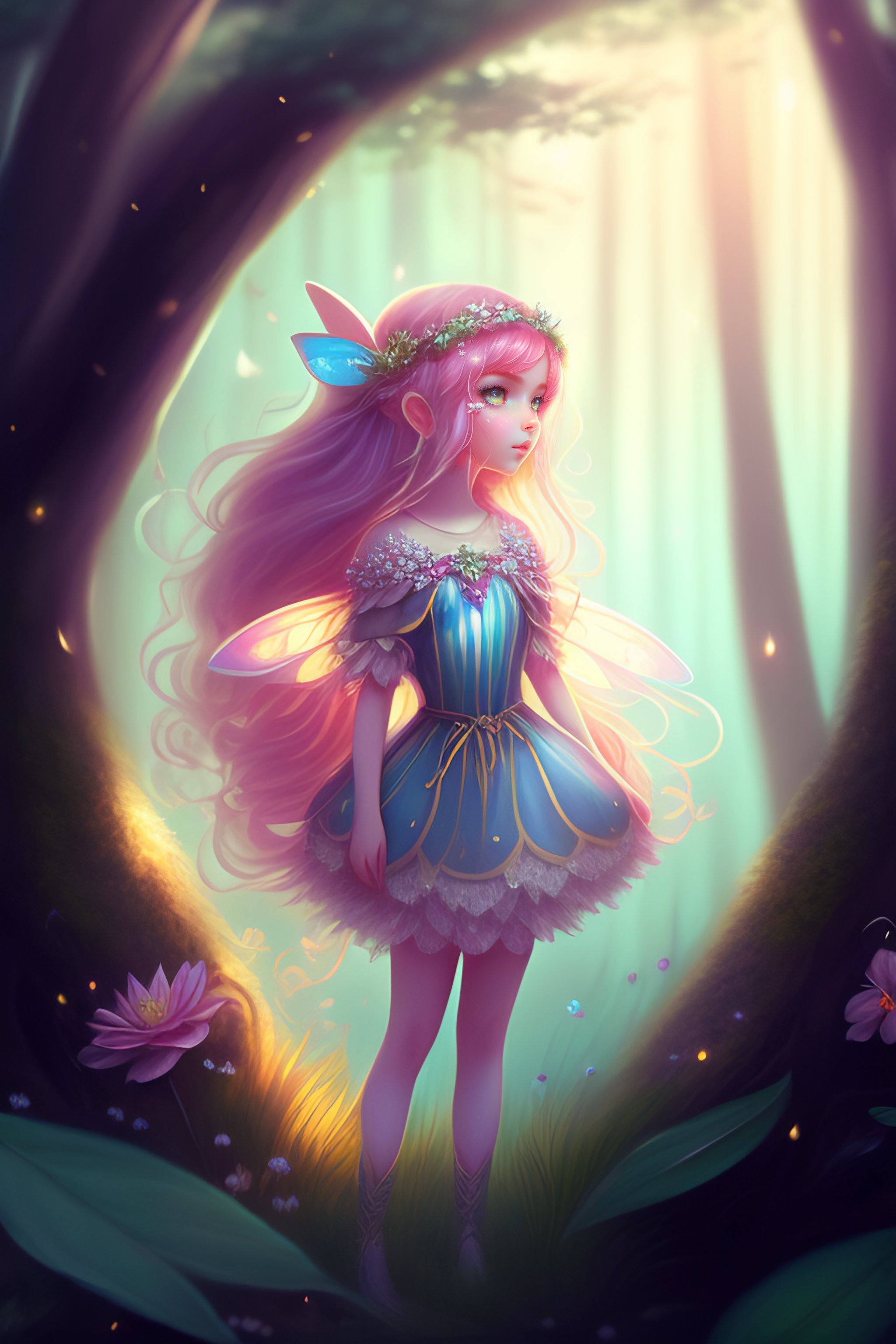 Lexica - A cute fairy in the dreamy forest, fantasy, dreamlike, sketch ...