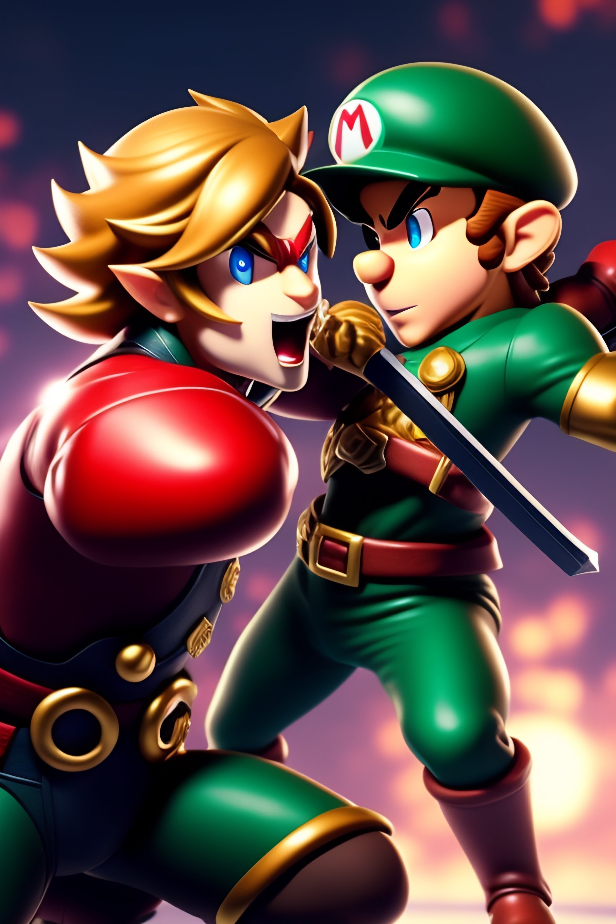 Lexica - Mario and Link (from the Zelda series) fighting to the death
