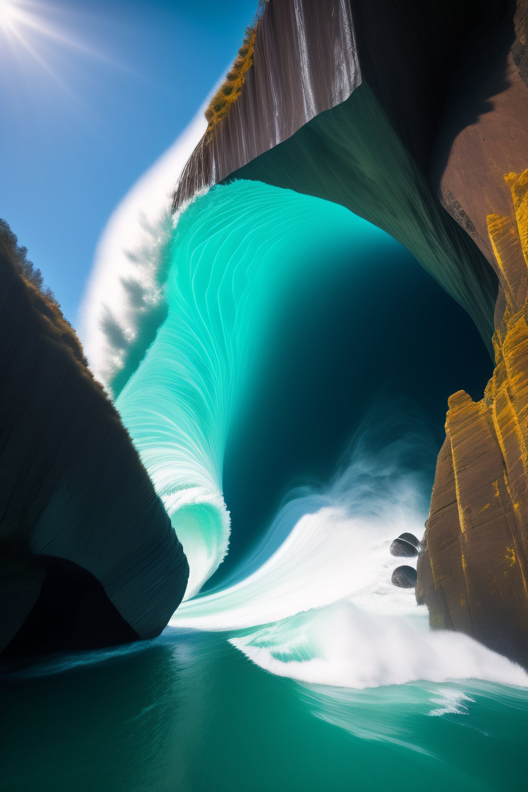 Lexica - A gigantic stone suspended 20 meters high above the deep blue ...