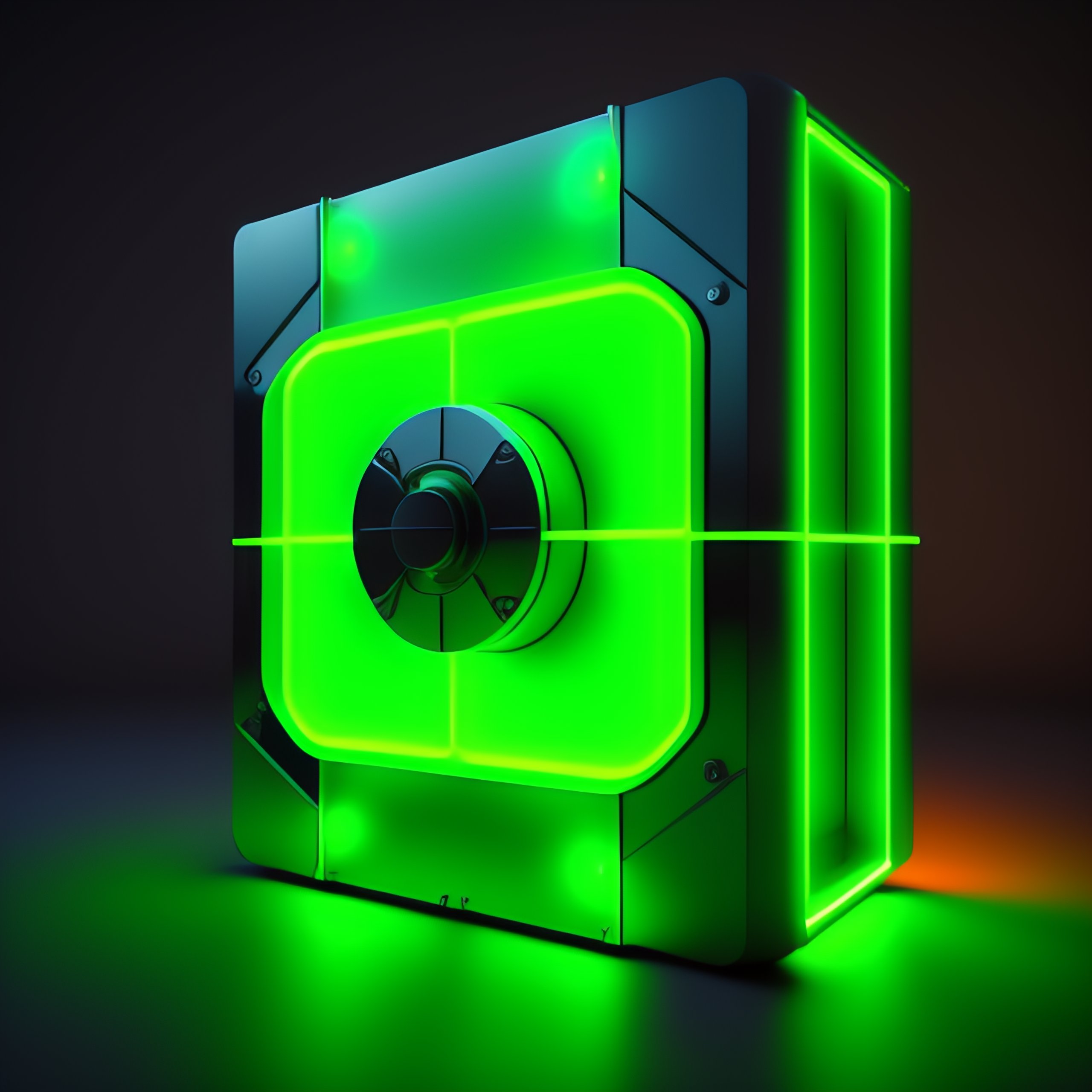 Lexica - 3d render of a futuristic complex machine in neon green lights ...