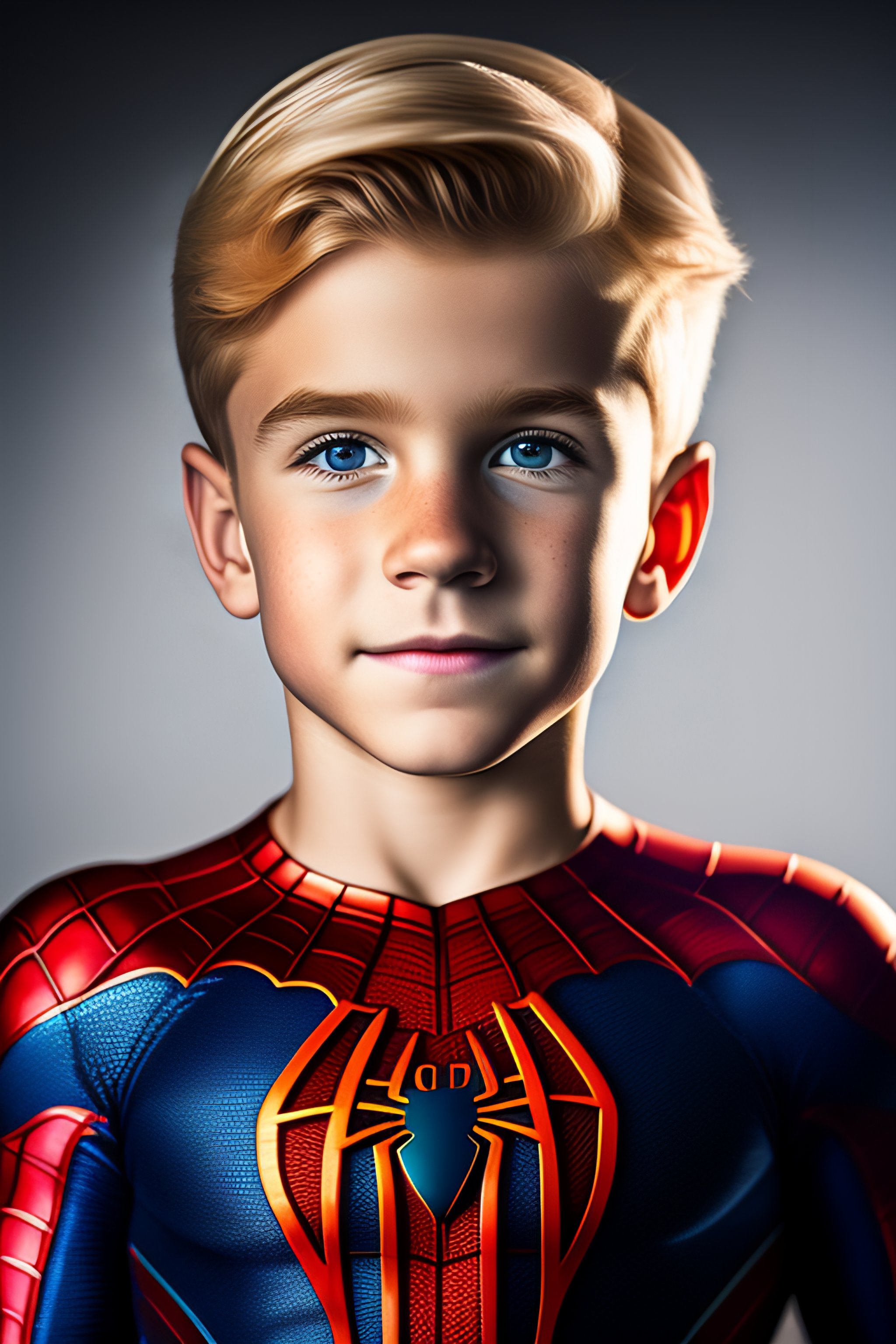 Lexica - A portrait of a young blond boy as spiderman, photo, 35mm ...