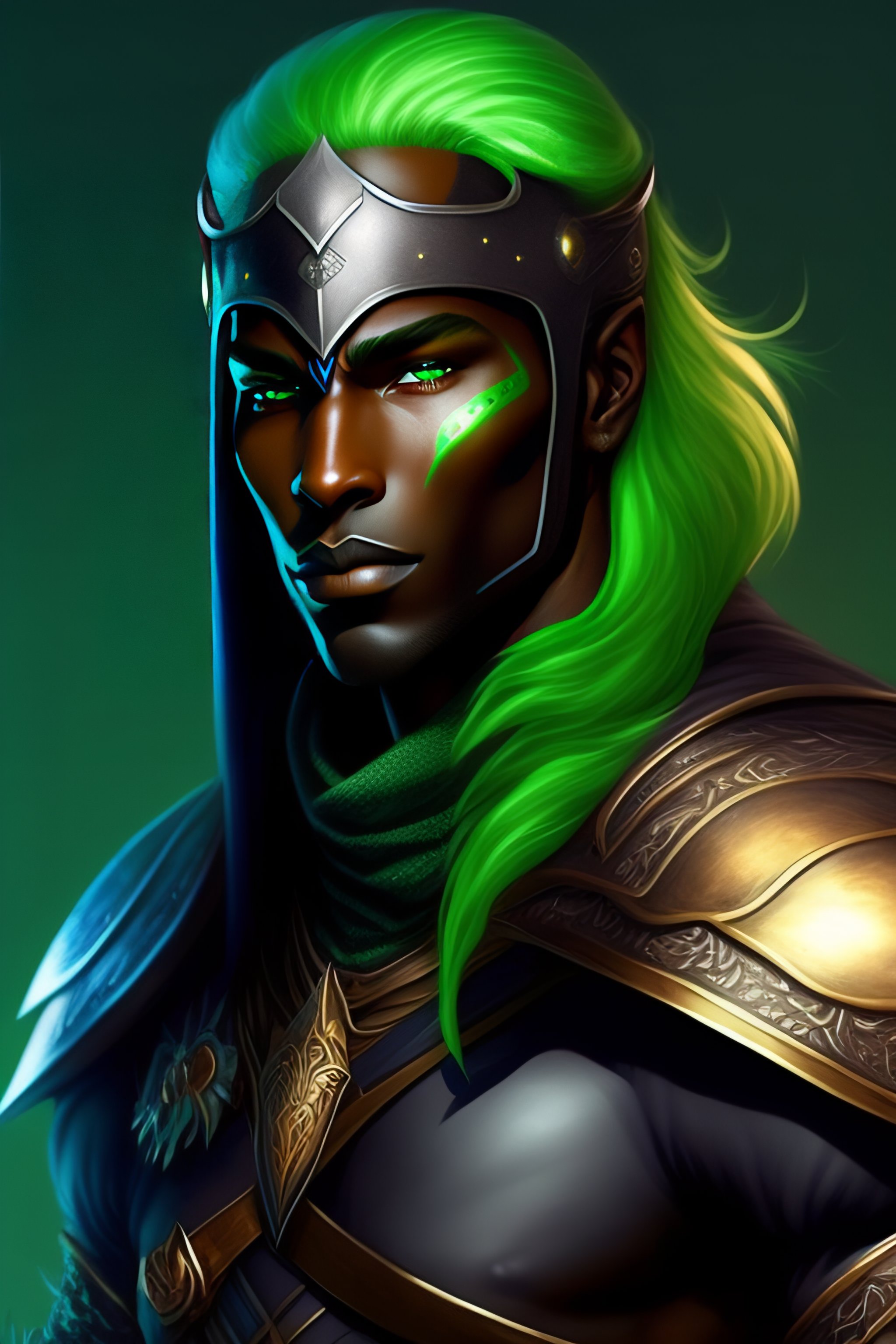 Lexica - Half-drow male good warrior Green eyes and basic mail armor ...