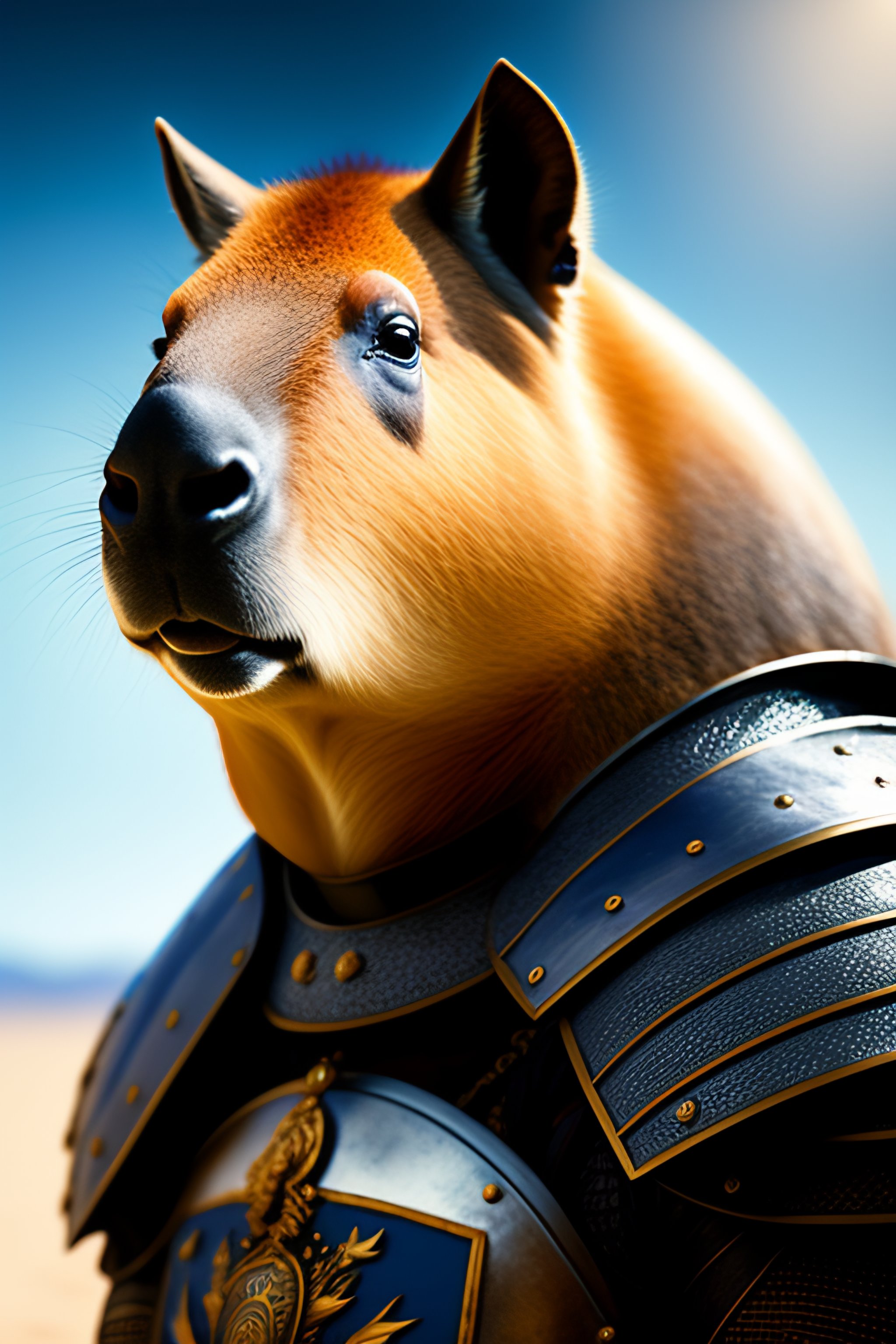 Lexica - Capybara with armor with Argentina flag in his helmet